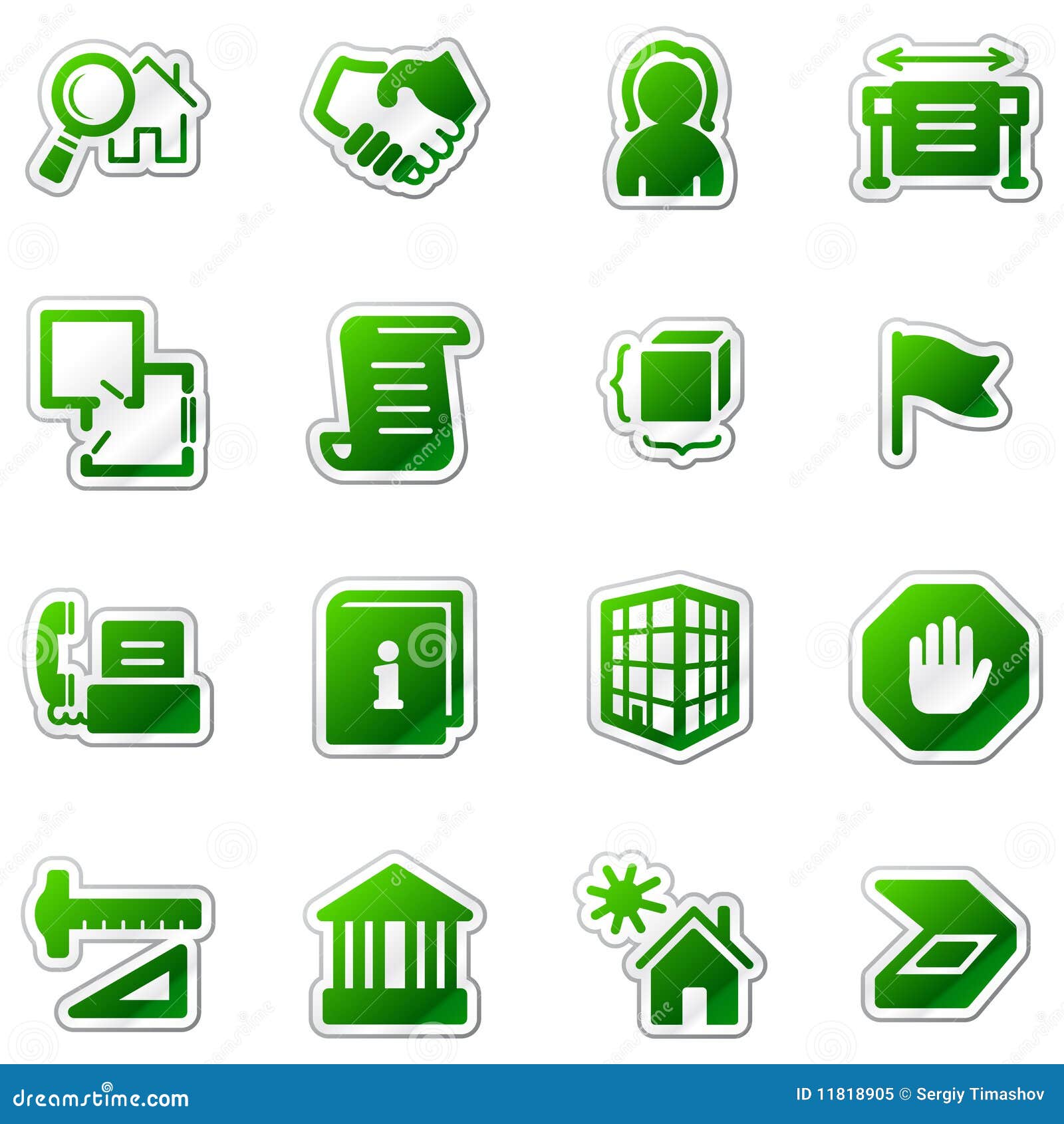 Building Web Icons, Green Sticker Series Stock Vector - Illustration of ...