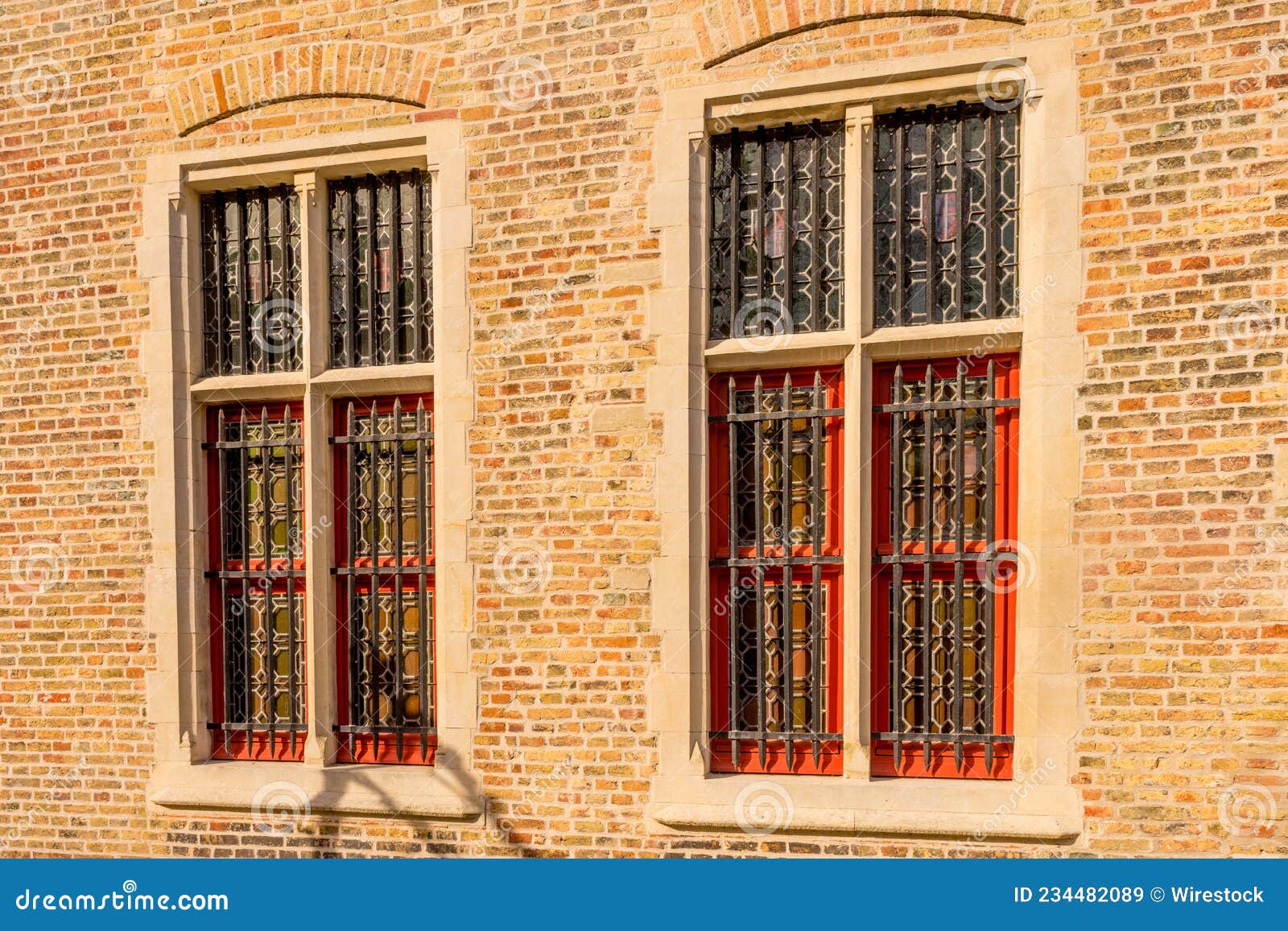 Building with Windows in Belgium, Bruges Stock Image - Image of brick ...
