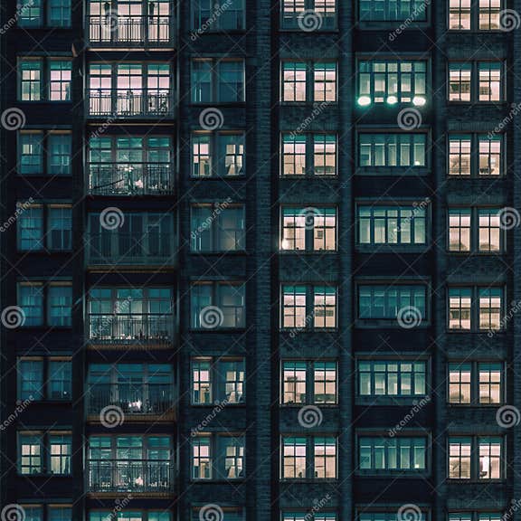 Building Windows at Night Time. Generative AI Stock Illustration ...