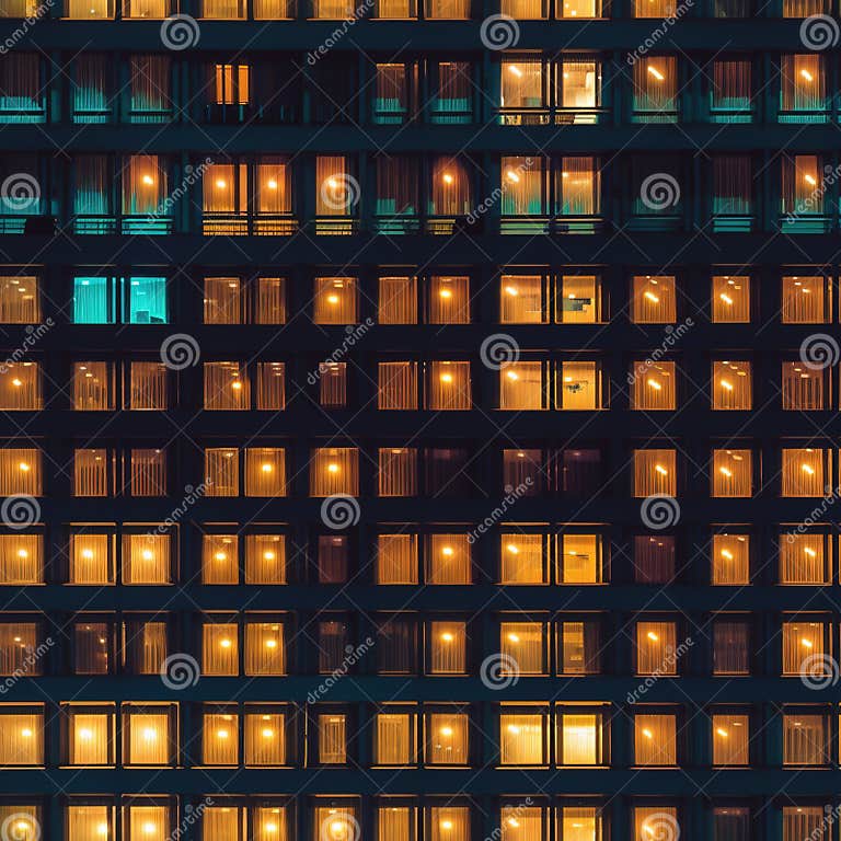 Building Windows at Night Time. Generative AI Stock Illustration ...