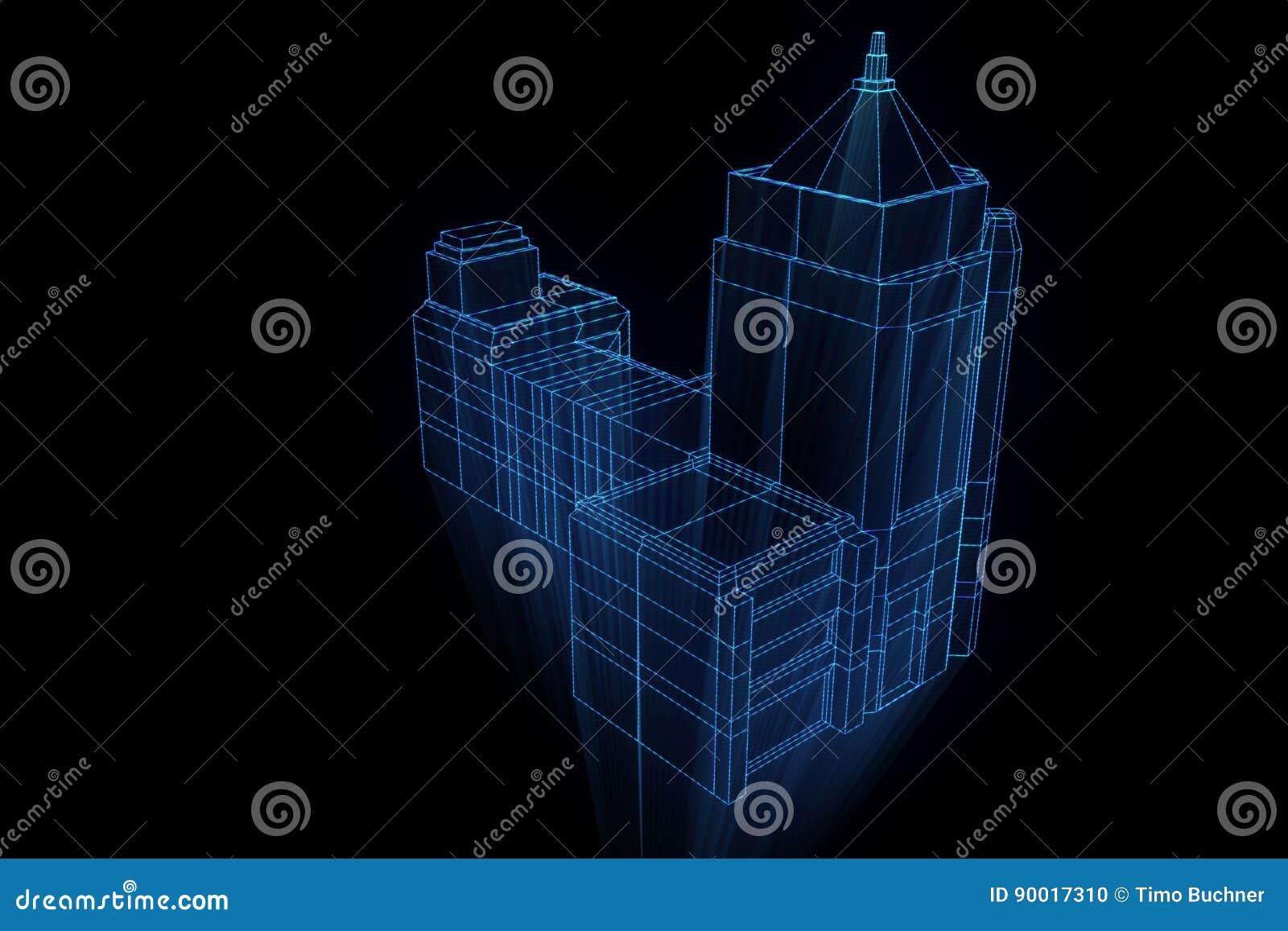 Building in Wireframe Hologram Style. Nice 3D Rendering Stock ...