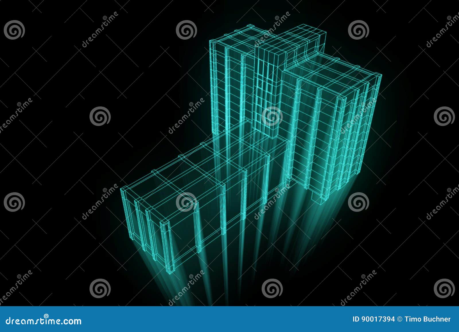 Building in Wireframe Hologram Style. Nice 3D Rendering Stock ...