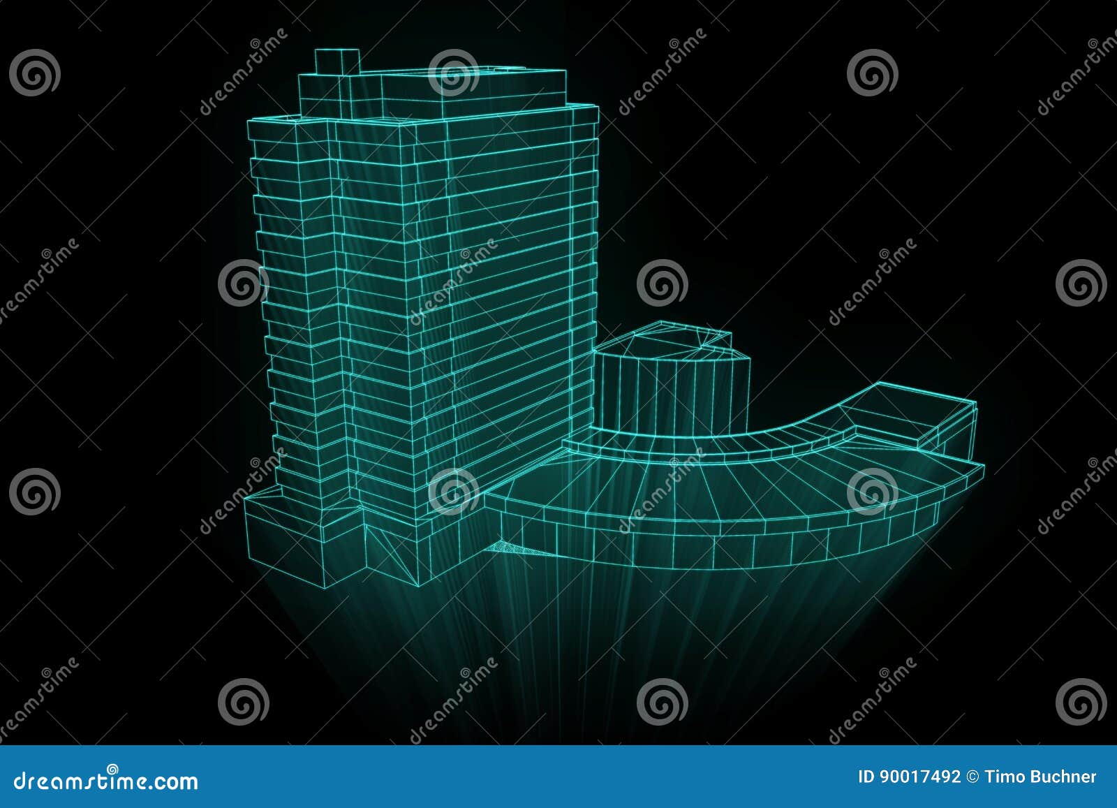 Building in Wireframe Hologram Style. Nice 3D Rendering Stock ...