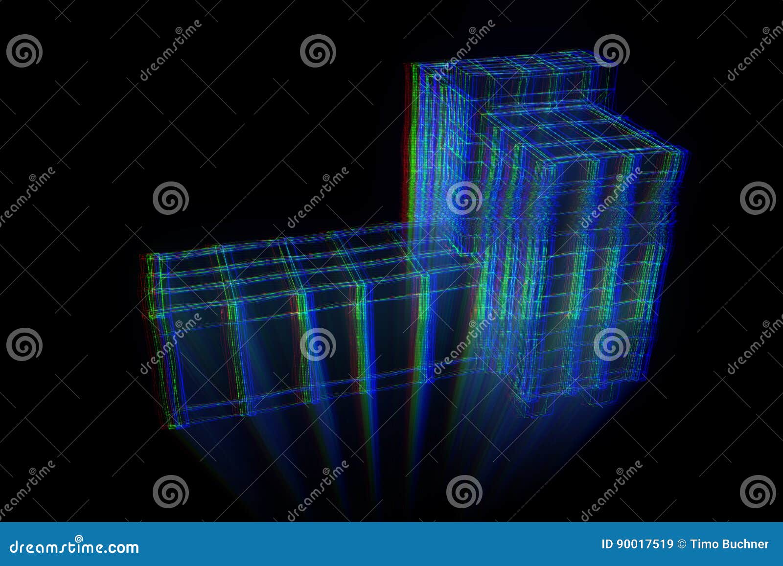 Building in Wireframe Hologram Style. Nice 3D Rendering Stock ...