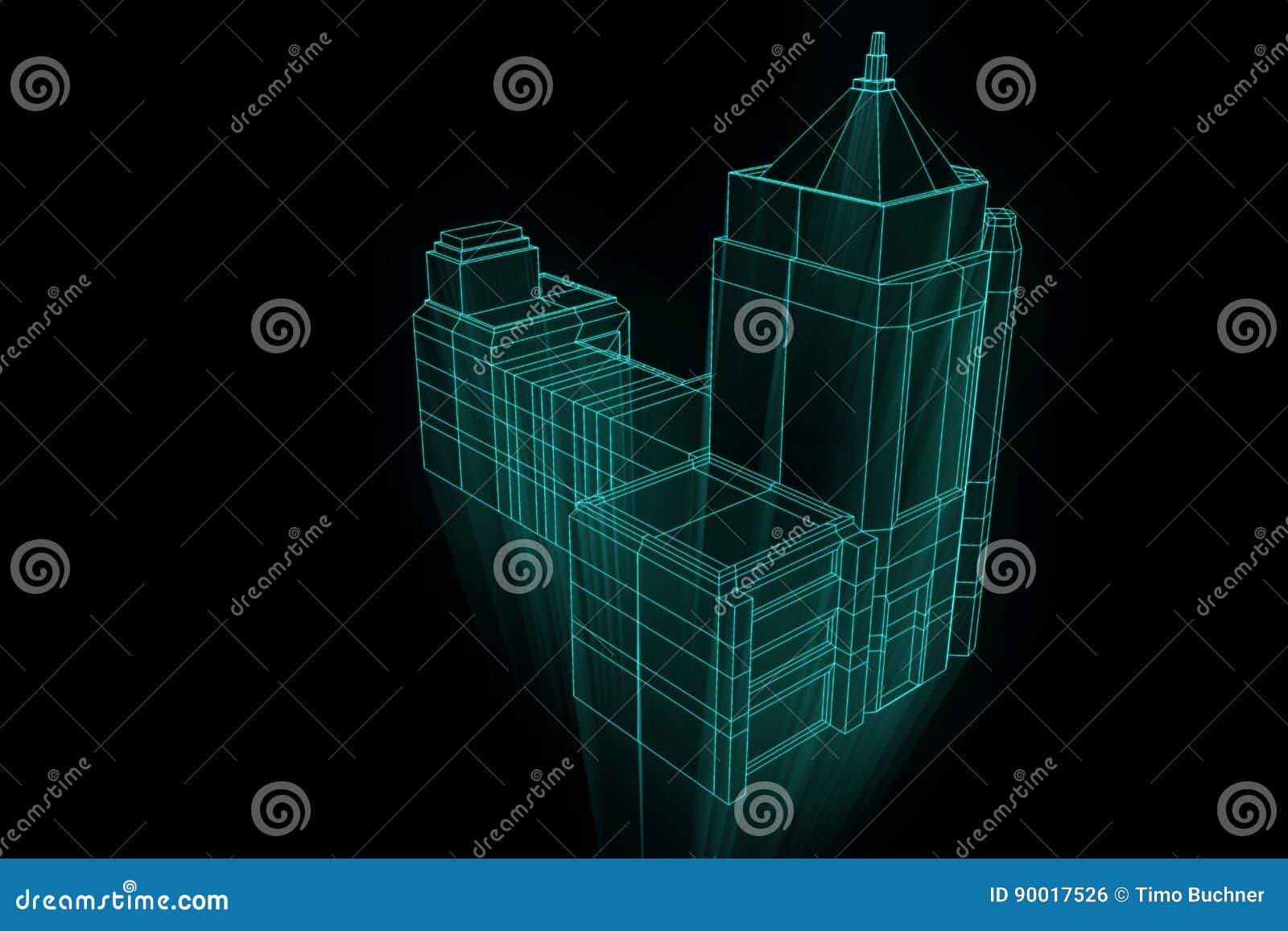 Building in Wireframe Hologram Style. Nice 3D Rendering Stock ...