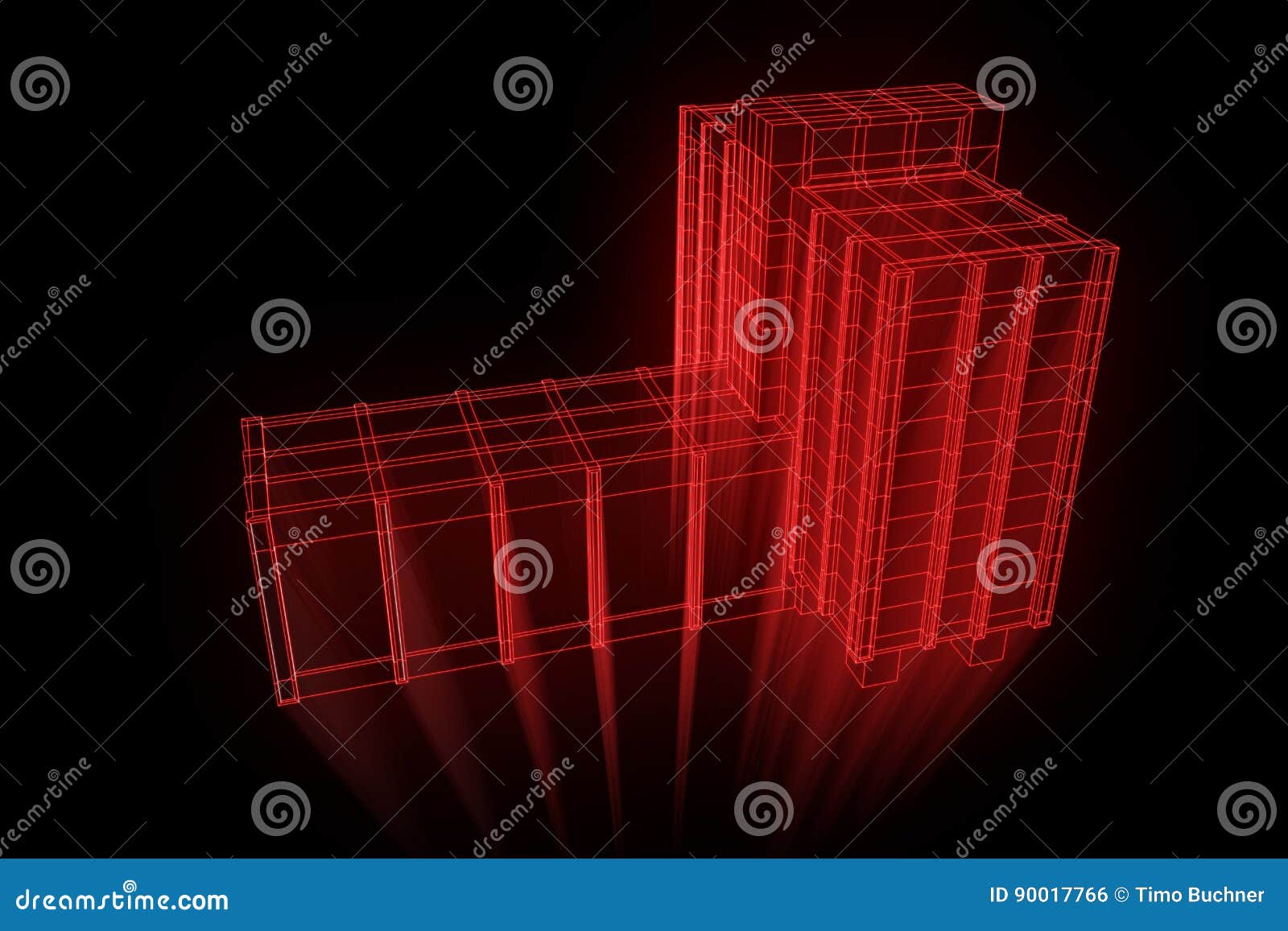 Building in Wireframe Hologram Style. Nice 3D Rendering Stock ...