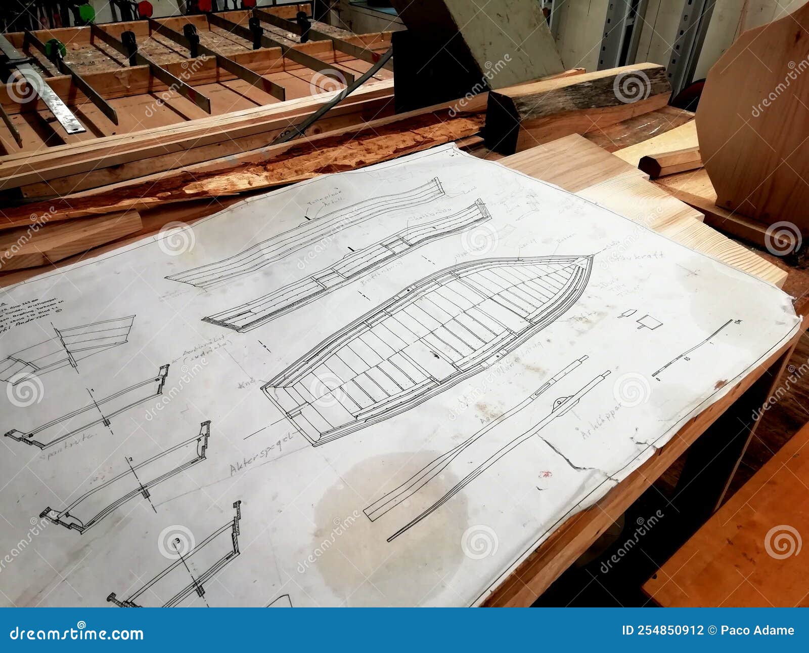 Building a Wood Boat, Chart and Design Stock Photo - Image of boat ...
