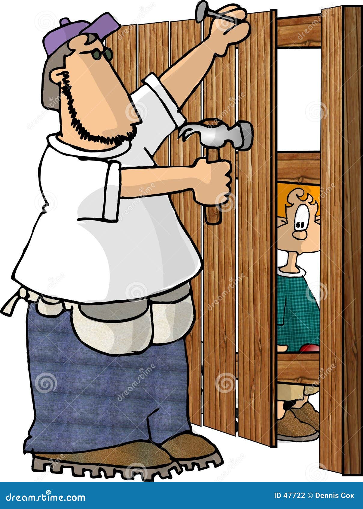 Building a wood fence stock illustration. Illustration of peeking - 47722