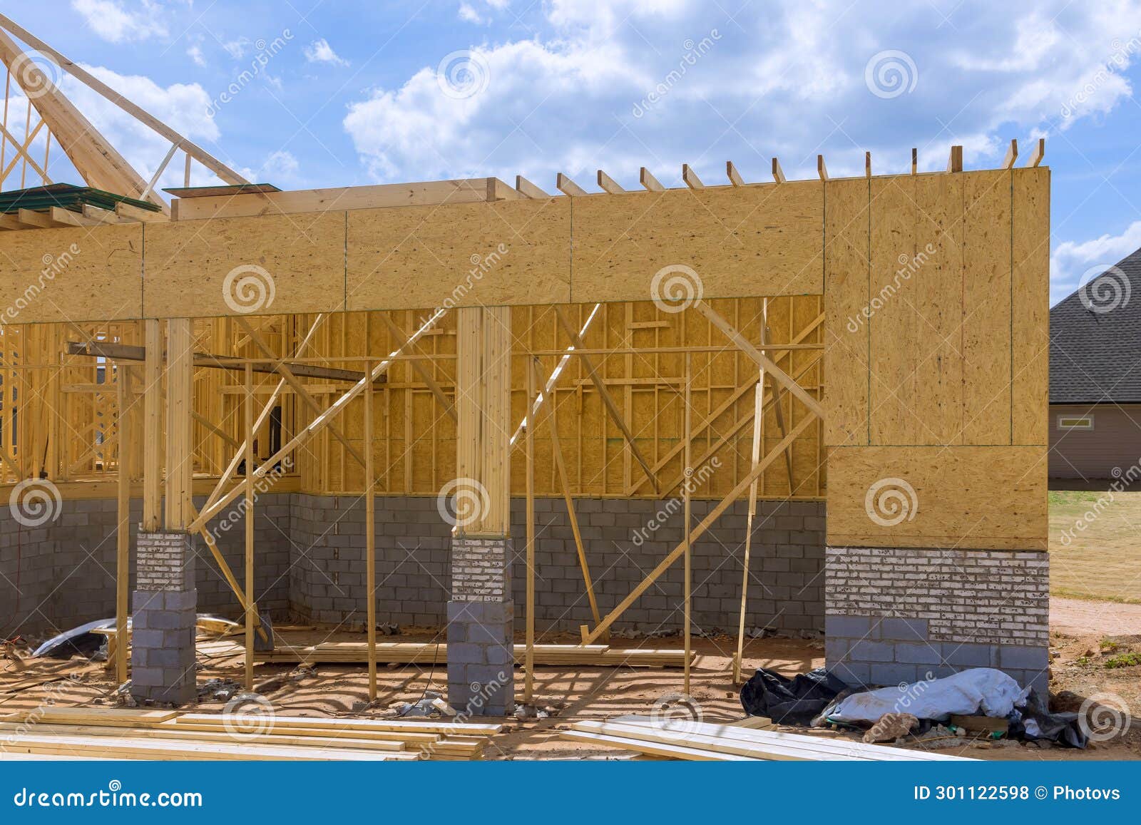 Building Wooden Framework for New House Under Construction Stock Photo ...