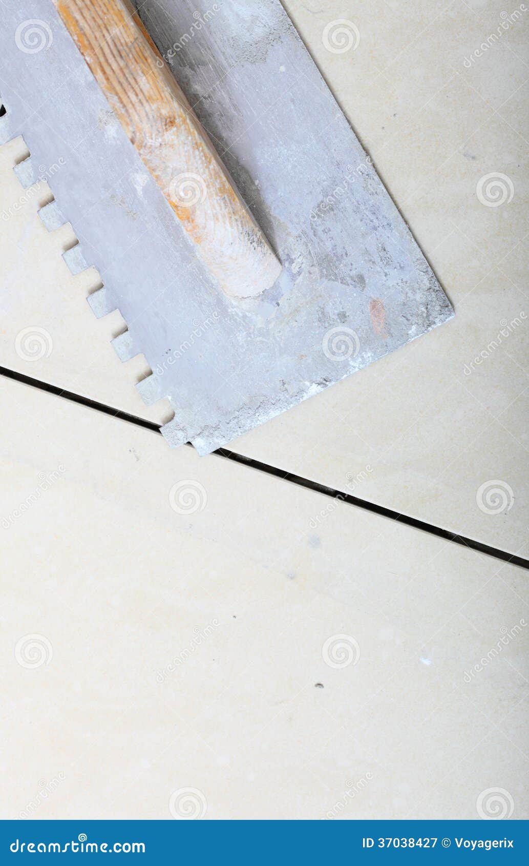 Building Work Tool Dirty Trowel on New Tile Floor Surface Stock Image ...