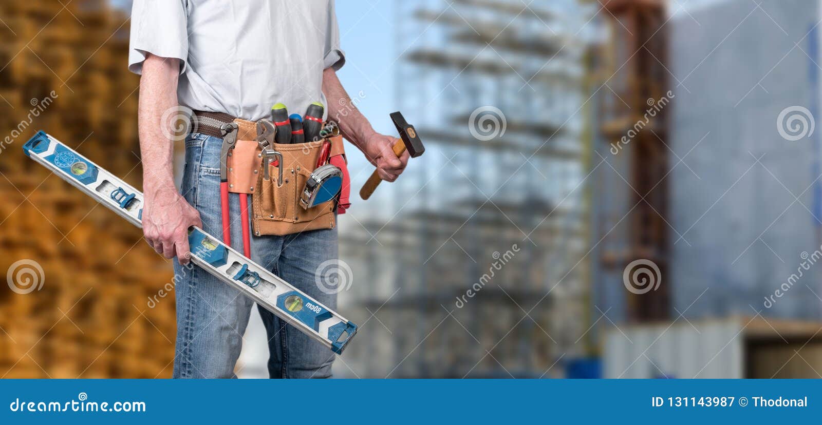 Building Worker with Tool Belt Stock Image - Image of worker, service ...