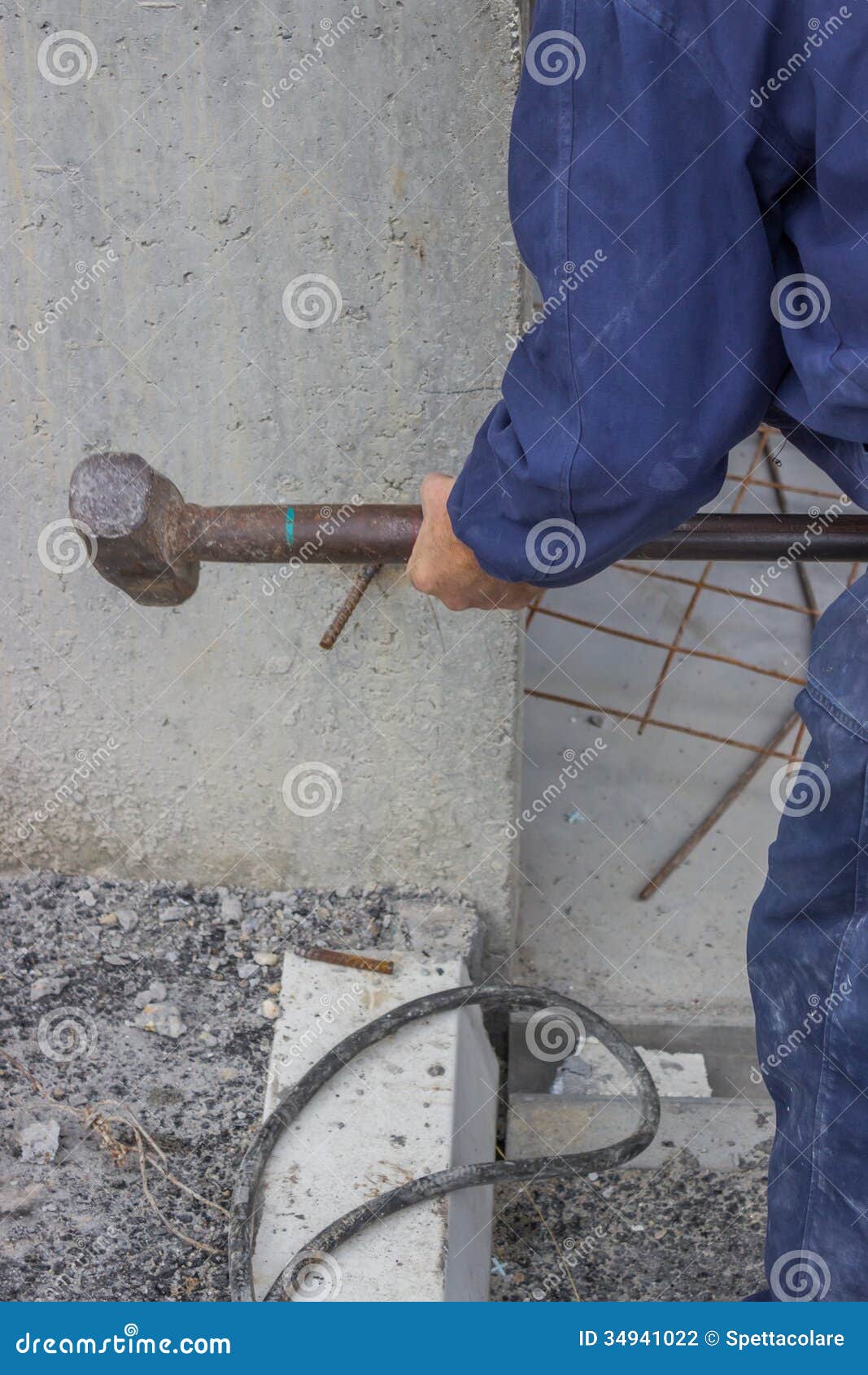 Building Worker Worker Working with Big Hammer 2 Stock Photo - Image of ...