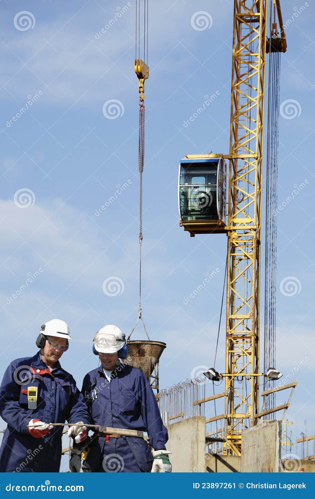 Building Workers and Crane in Action Stock Image - Image of crane ...