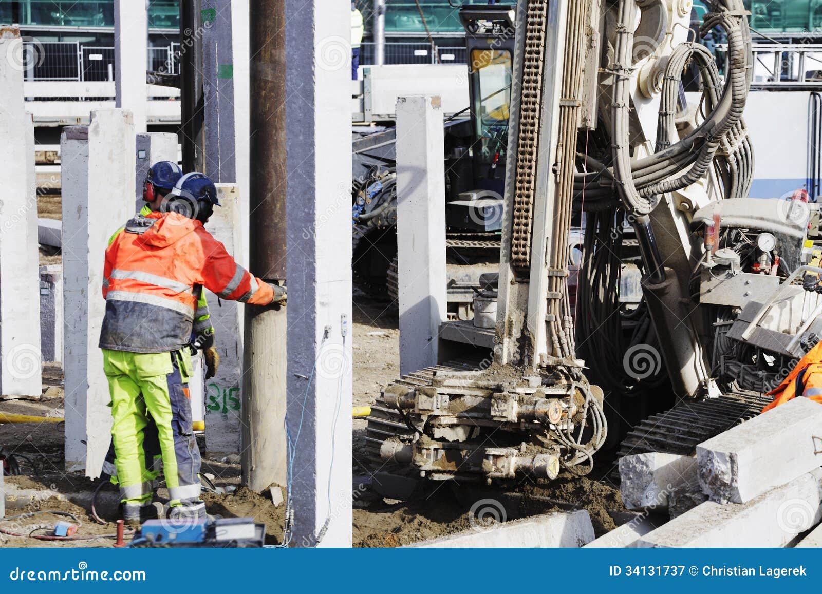 Building Workers and Heavy Machinery Stock Image - Image of ...