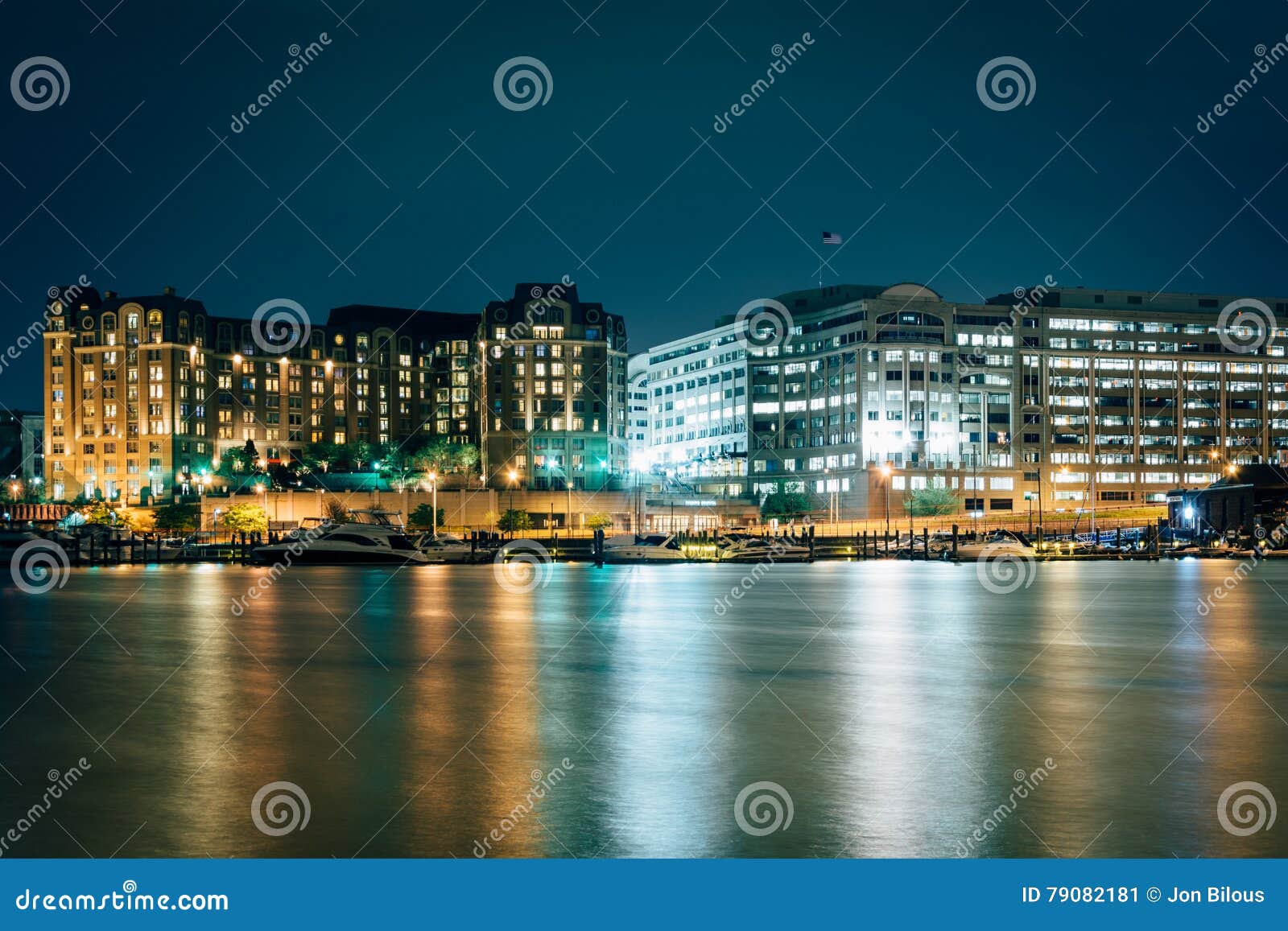 Buildings Along the Washington Waterfront at Night, in Washington, DC ...