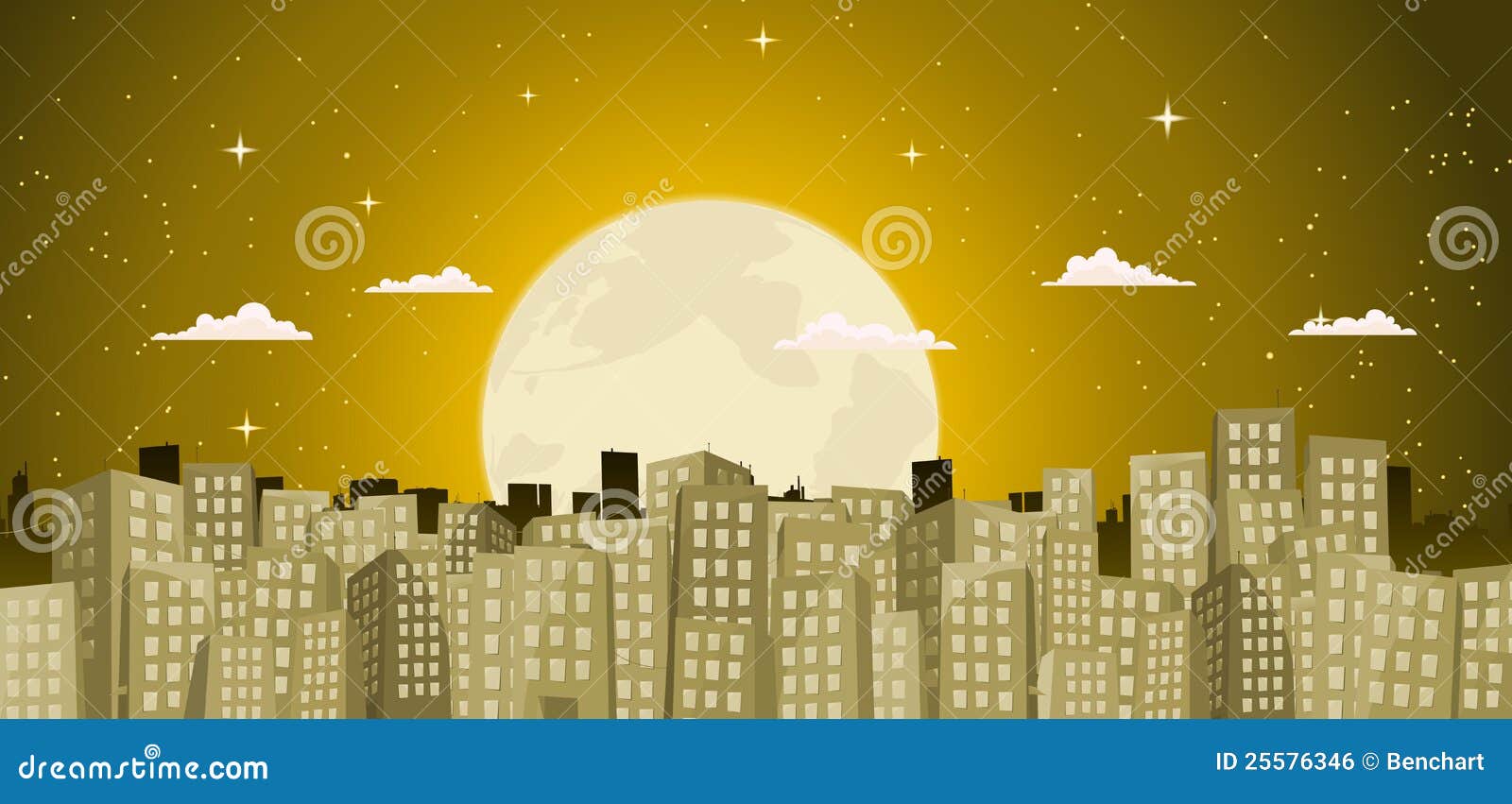 Buildings Background in a Golden Moonlight Stock Vector - Illustration ...