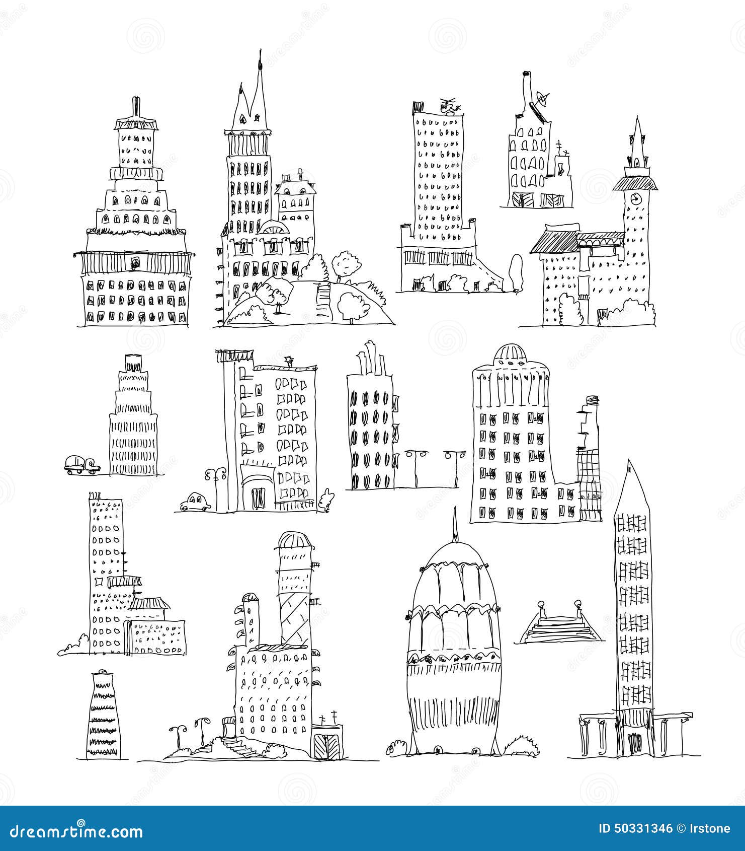 Buildings of Big City, Set. Sketch Collection Stock Illustration ...