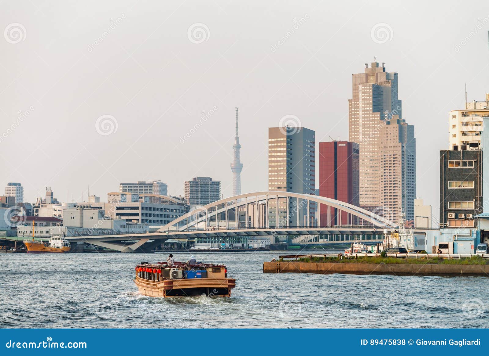 Buildings and Bridges Along Sumida River, Japan Editorial Stock Photo ...