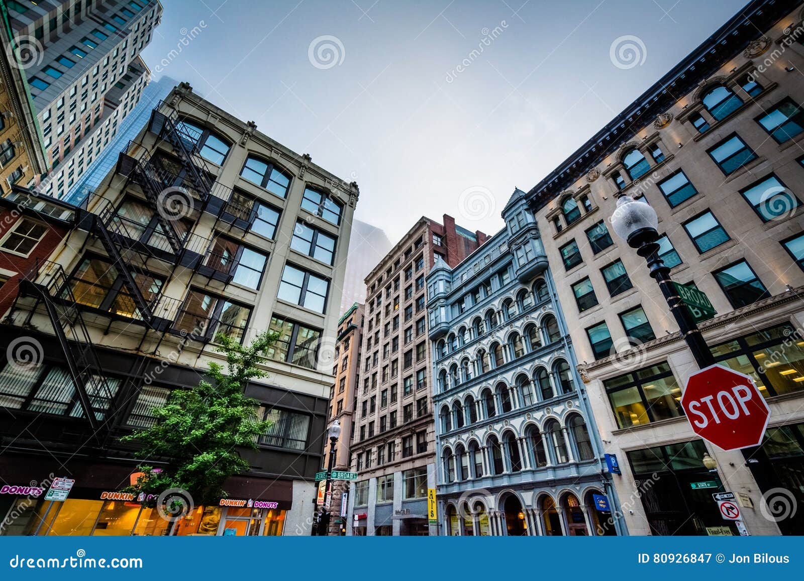 Buildings on Broad Street, in Boston, Massachusetts. Editorial ...