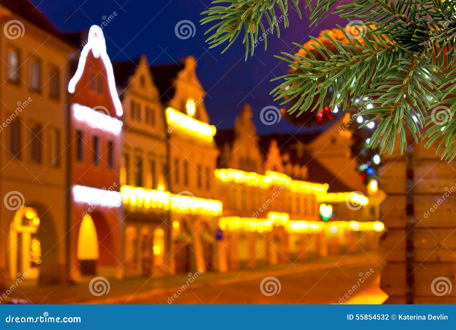 Buildings with Christmas Decoration Stock Photo - Image of merry ...