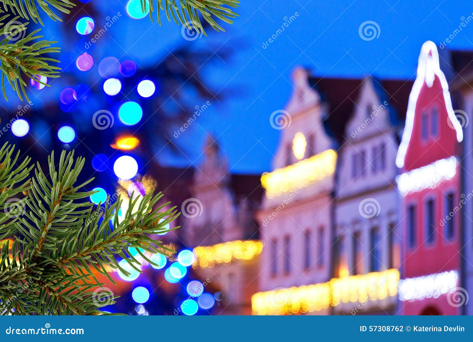 Buildings with Christmas Decoration Stock Photo - Image of light ...