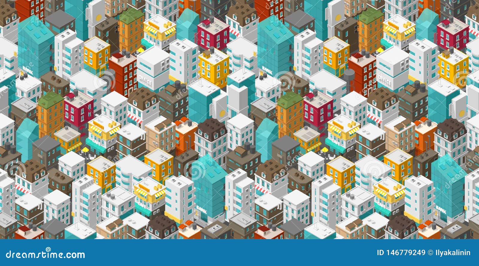Buildings City Seamless Pattern. Isometric Top View. Vector Town City ...