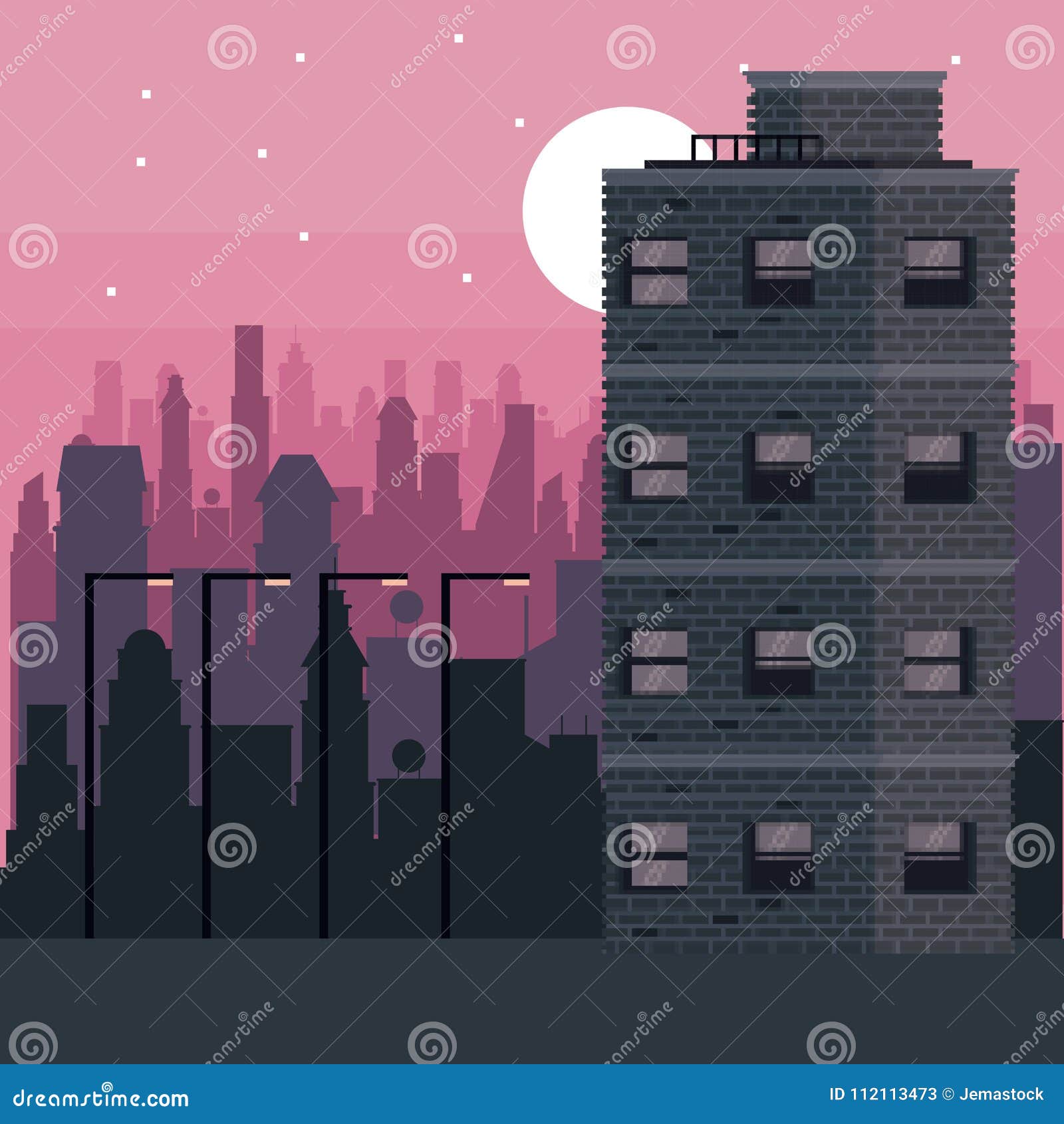 Buildings Cityscape at Night Stock Vector - Illustration of ...
