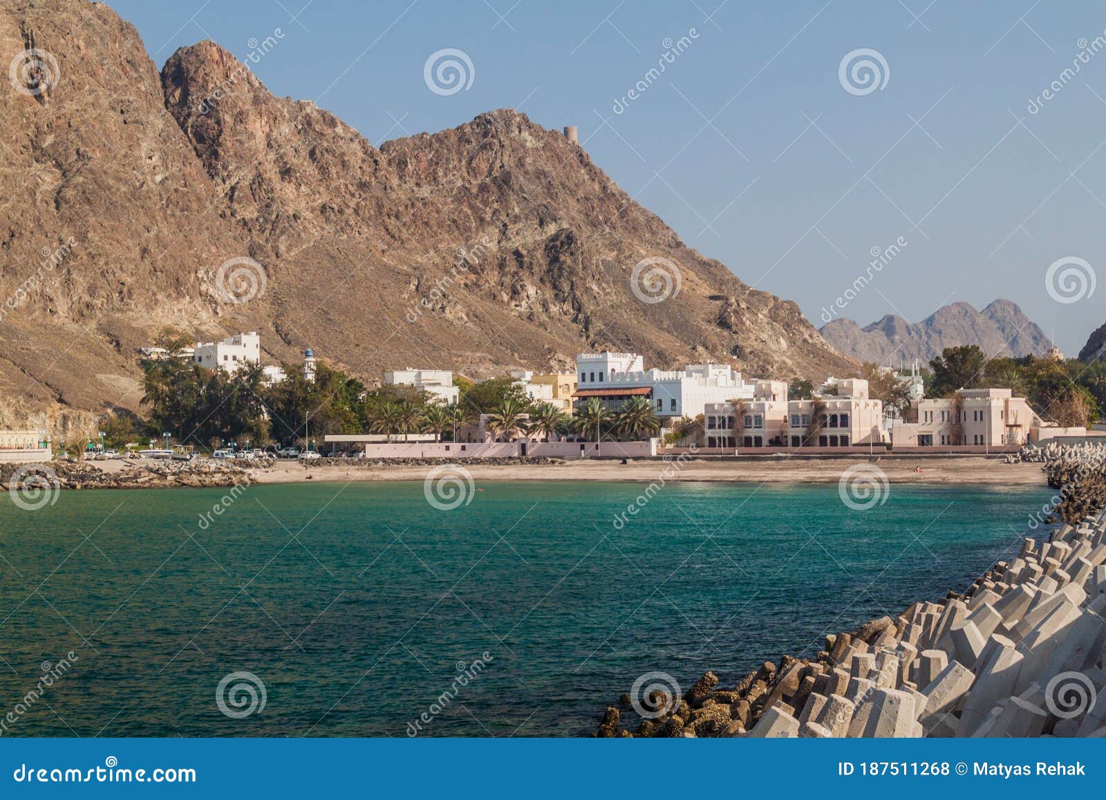Buildings on a Coast in Muscat, Om Stock Photo - Image of boat ...