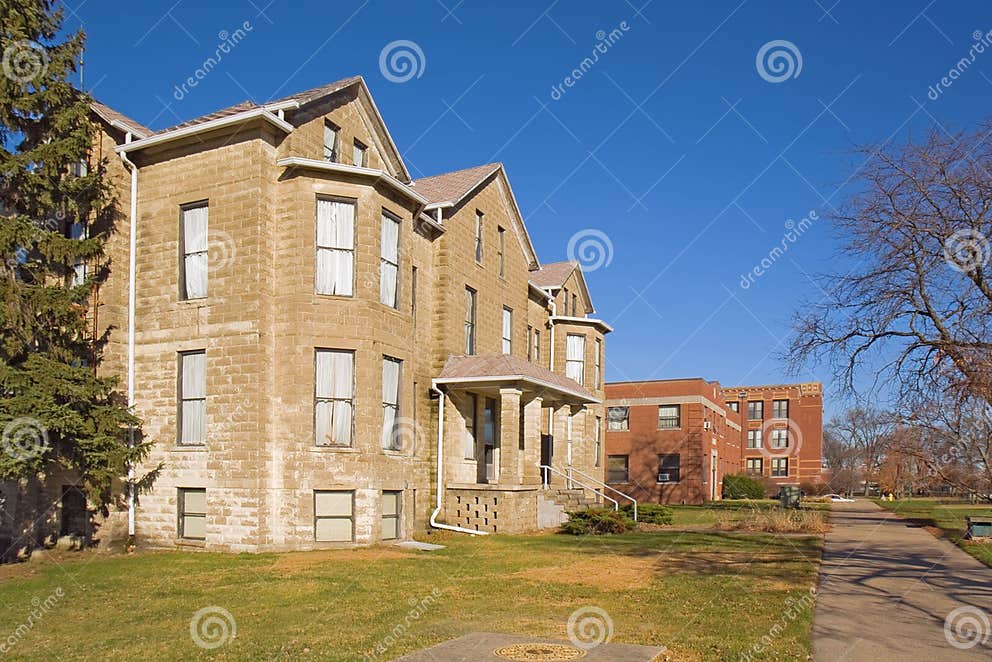 Buildings on a College Campus Stock Photo - Image of facade, walkway ...