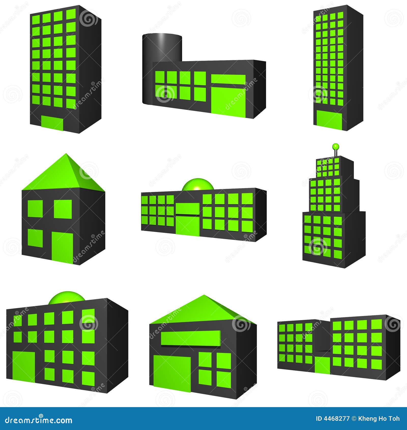 Buildings Exterior Icon Set in 3d Black Stock Illustration ...