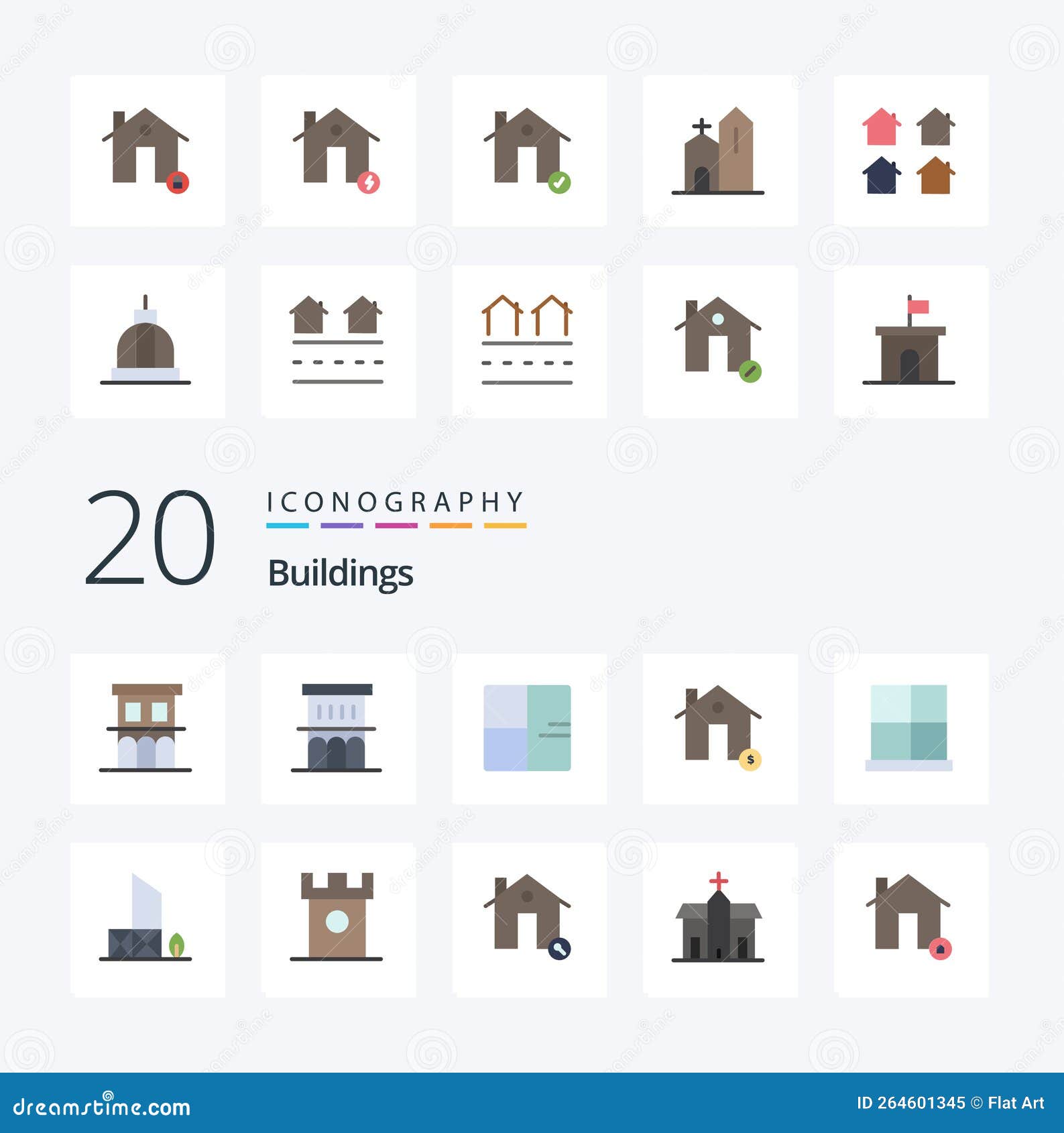20 Buildings Flat Color Icon Pack Like Gate Buildings Map House Dollar ...