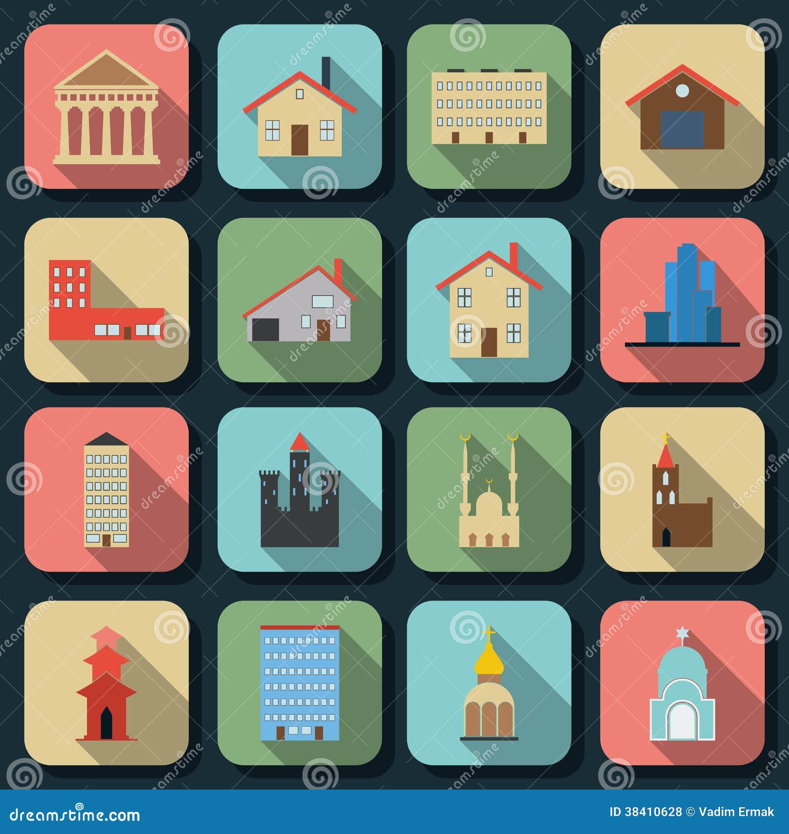 Buildings Flat Vector Icons Stock Vector - Illustration of modern ...