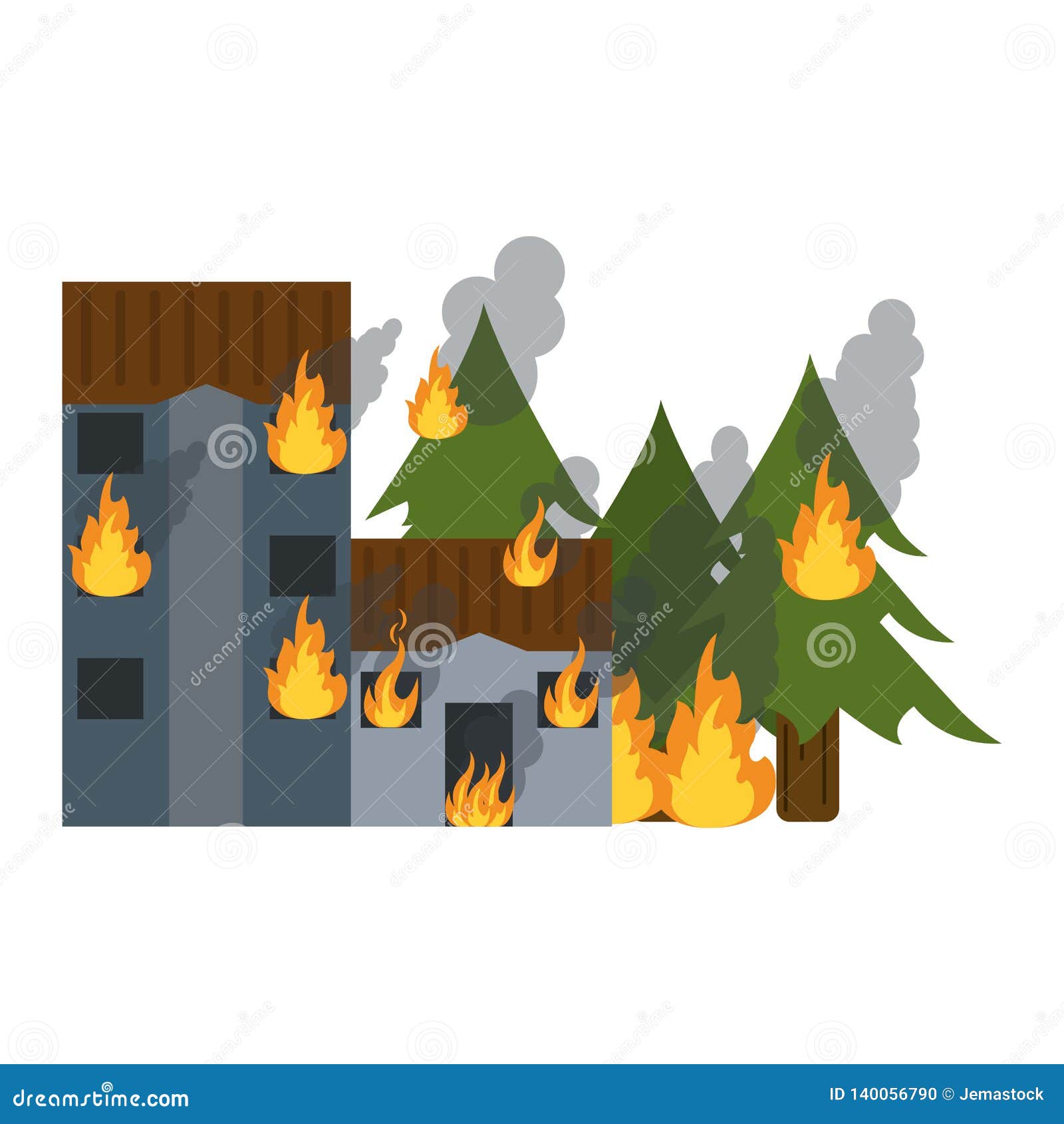 Buildings and Forest in Fire Stock Vector - Illustration of decoration ...