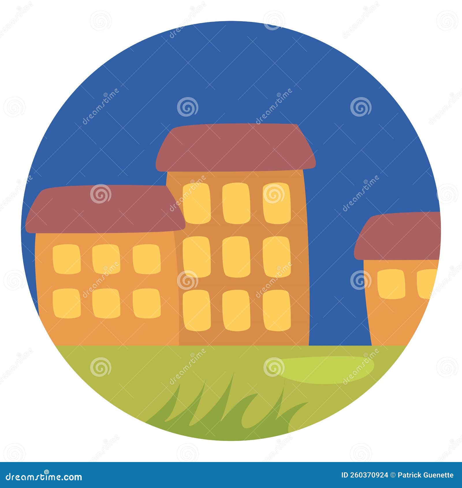 Buildings on a Green Field, Icon Stock Vector - Illustration of country ...
