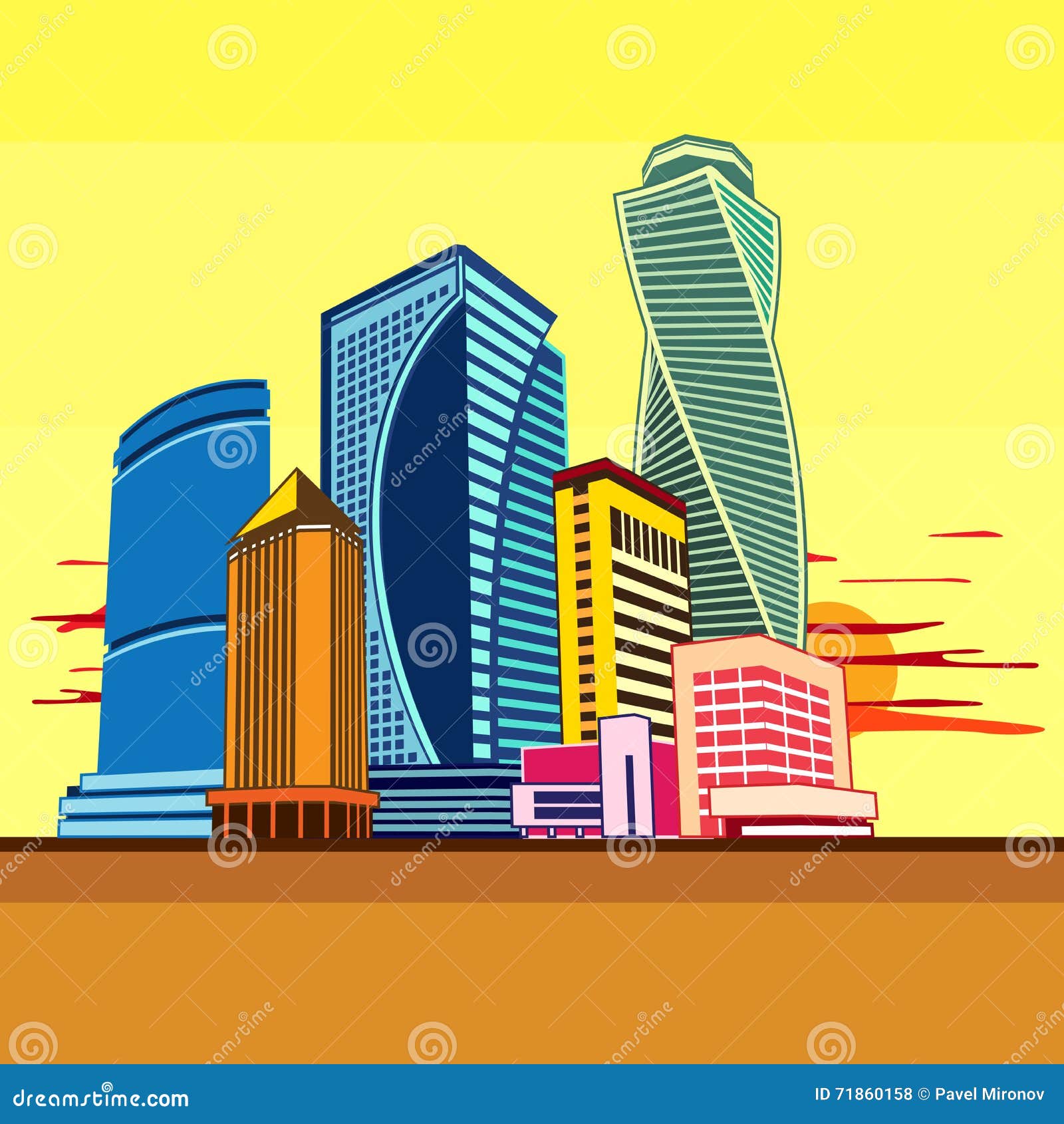 Buildings High-rise, Cityscape, Sunset Stock Vector - Illustration of ...