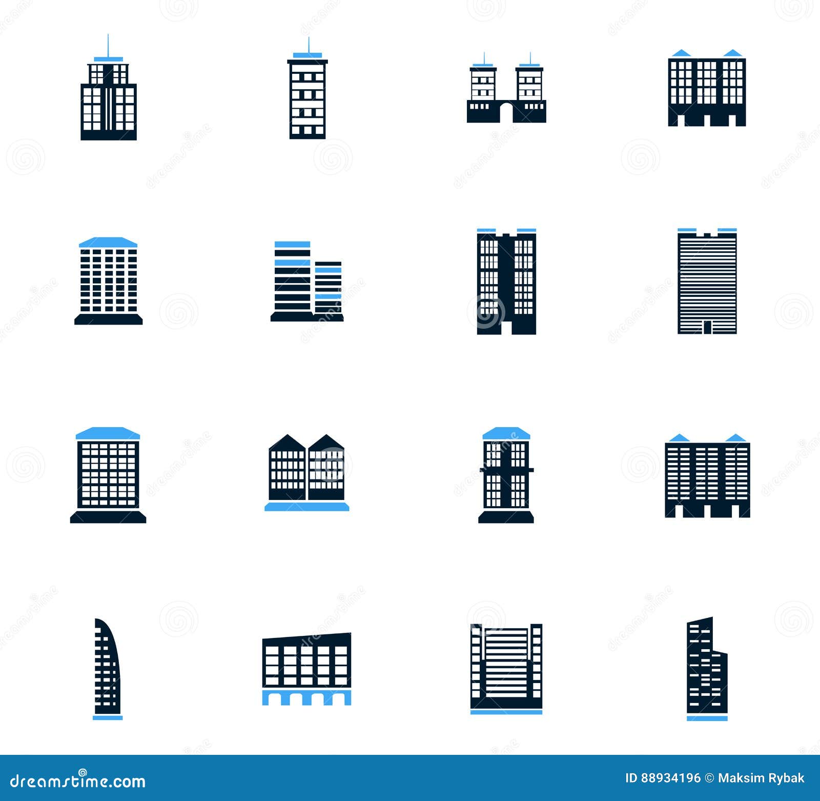 Buildings icons set stock illustration. Illustration of element - 88934196