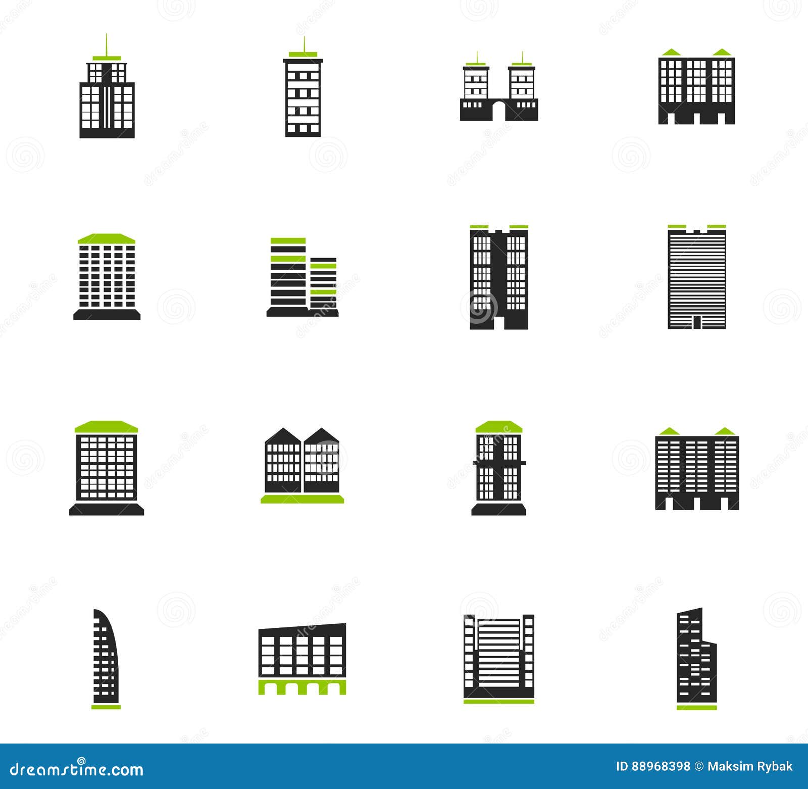 Buildings icons set stock illustration. Illustration of hotel - 88968398