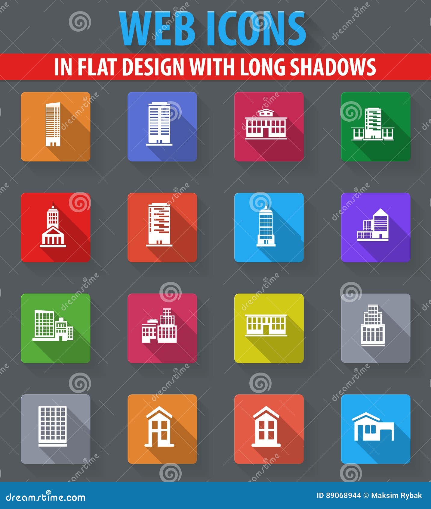 Buildings icons set stock vector. Illustration of downtown - 89068944