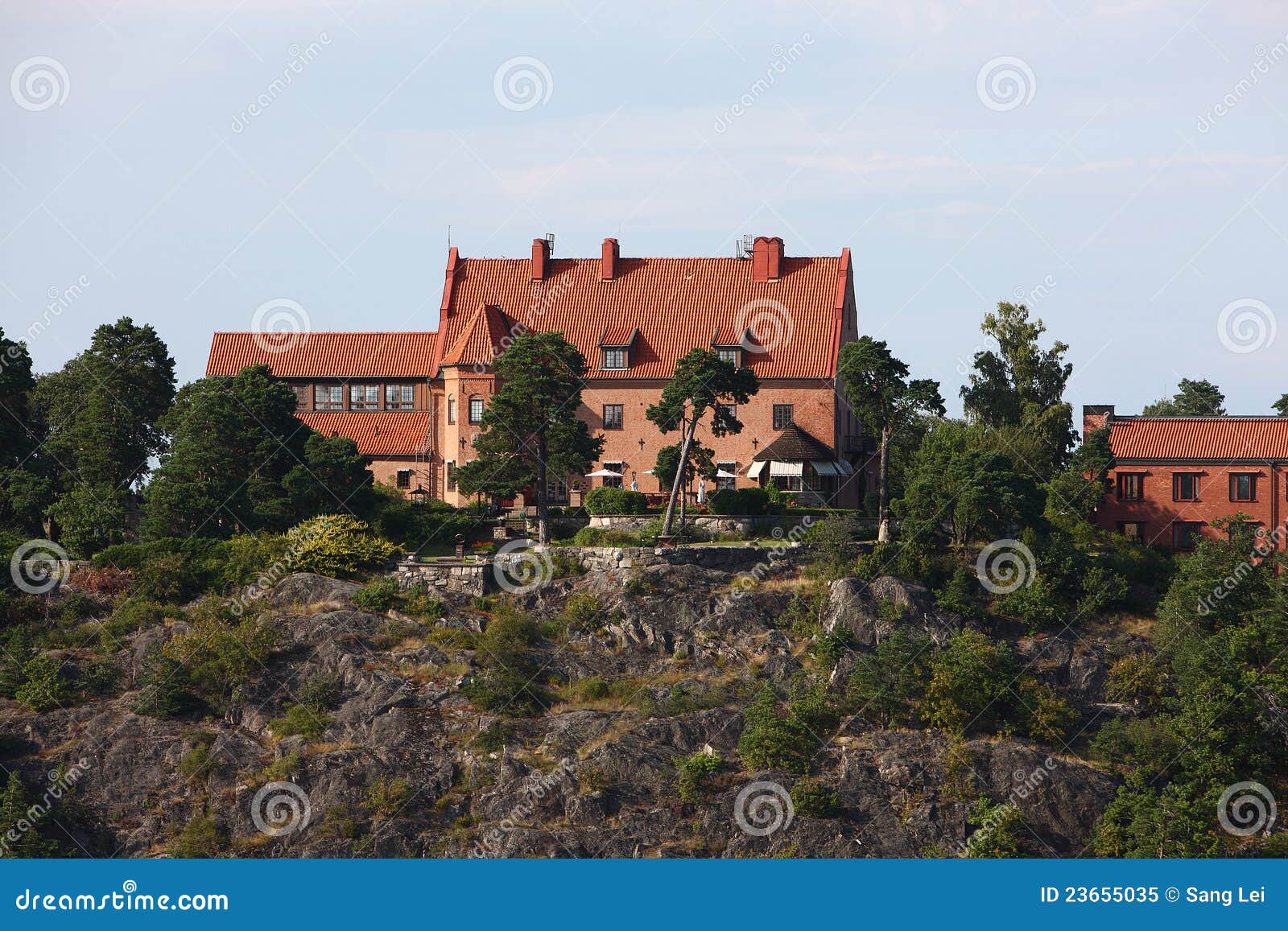 Buildings on island stock image. Image of forests, north - 23655035