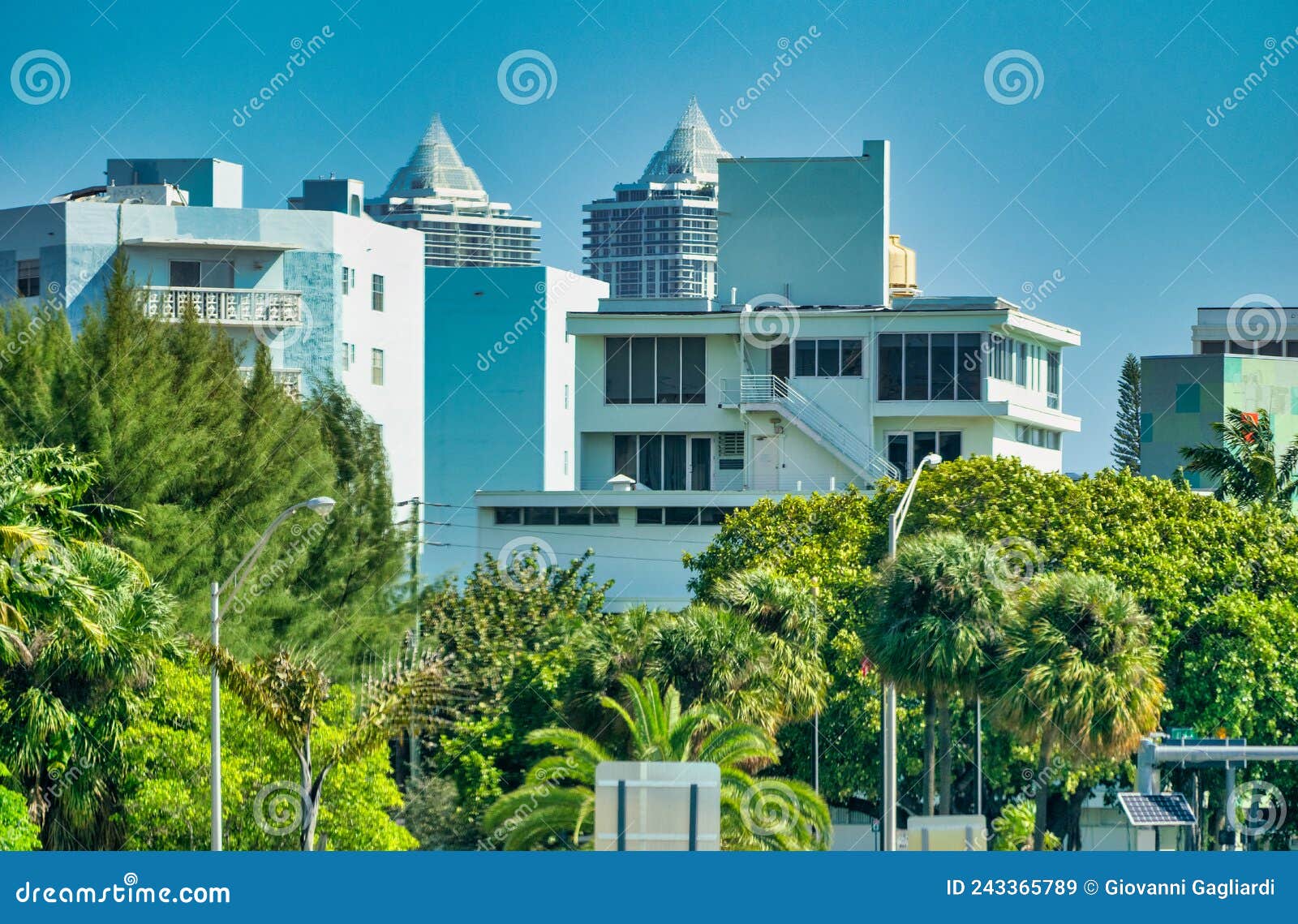 Buildings of Miami Beach among the Palm Trees Stock Image - Image of ...