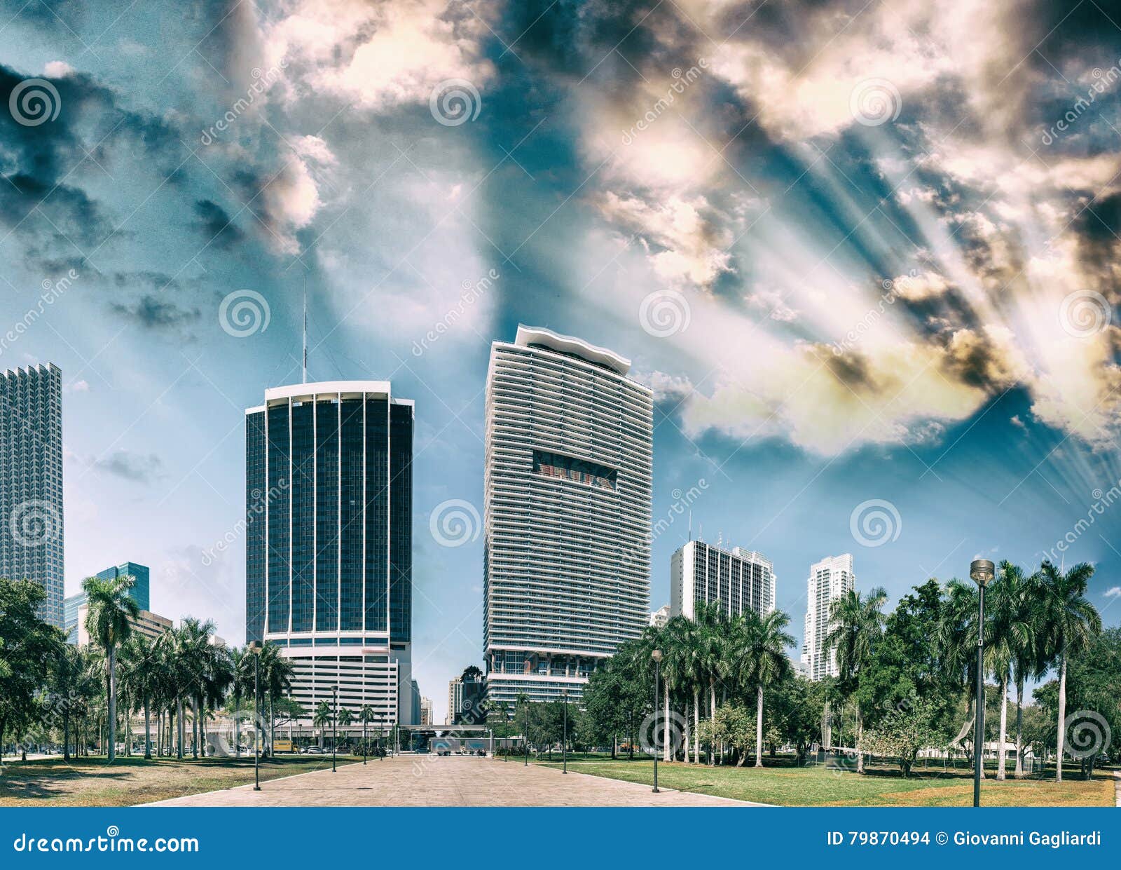 Buildings Of Miami, Beautiful Florida Skyline Stock Photo ...