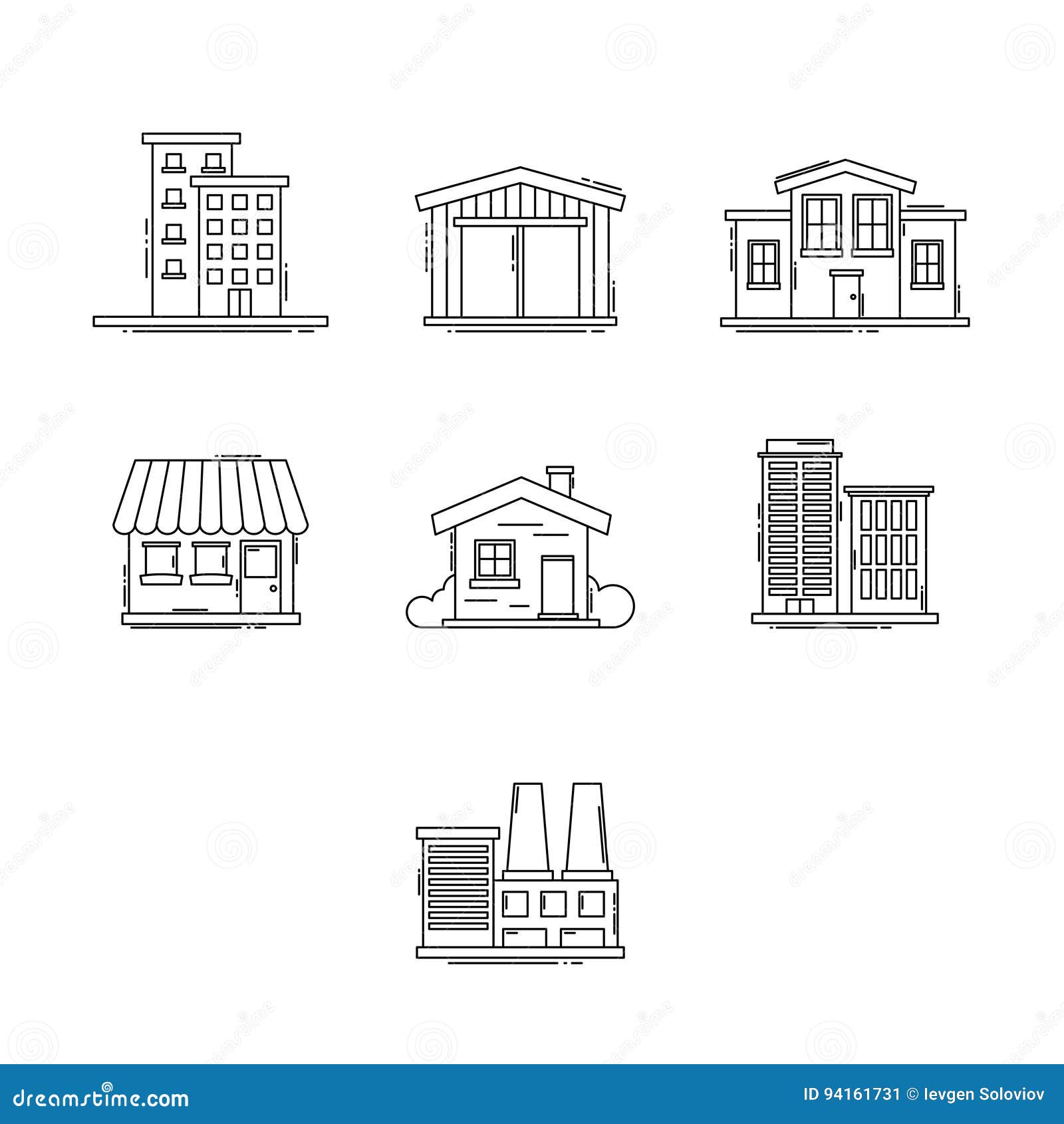 Buildings outline set stock vector. Illustration of industry - 94161731
