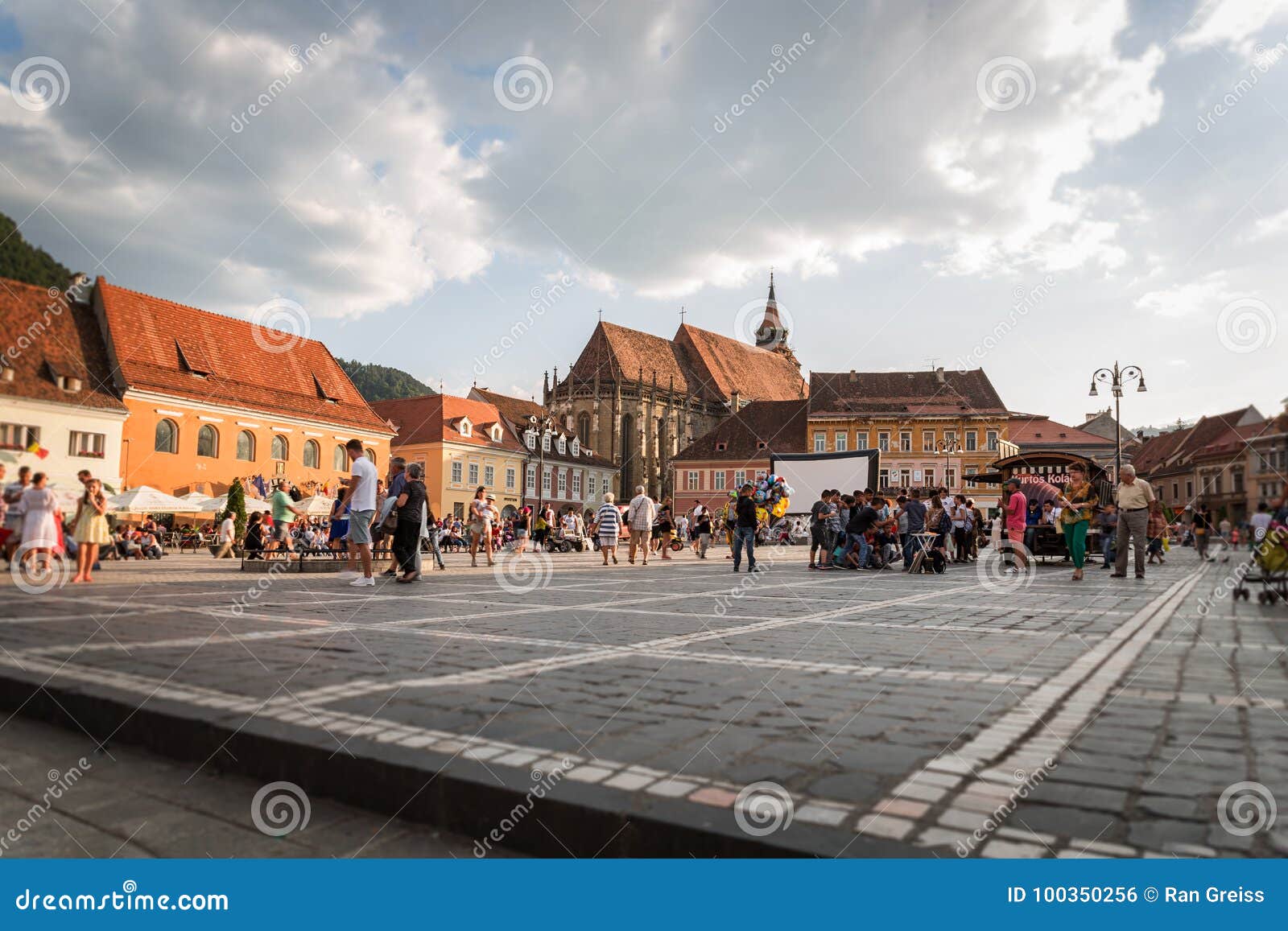 Buildings and People in the Main Square, Brasov, Romania Editorial ...