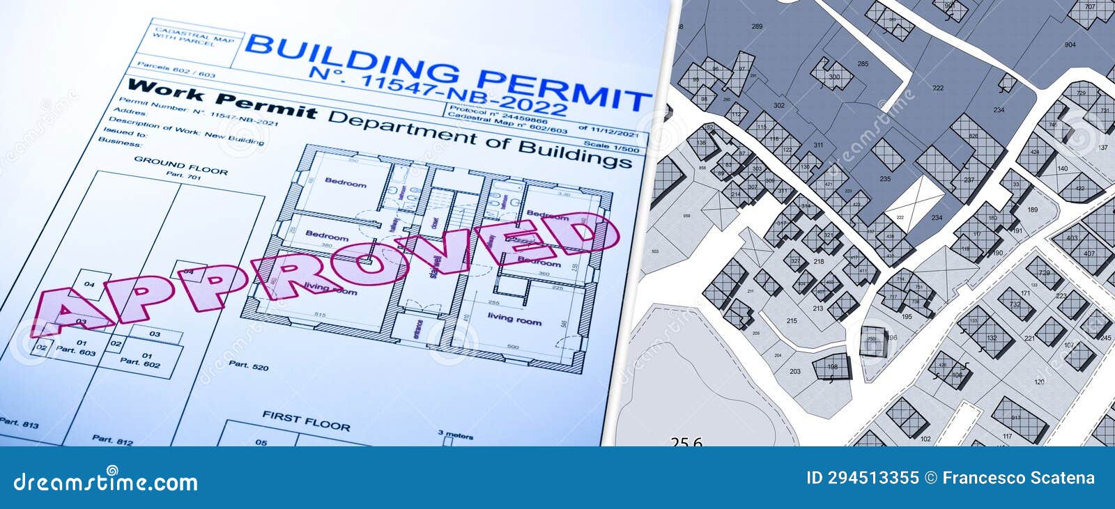 Buildings Permit Concept with Imaginary Cadastral Map - Building ...