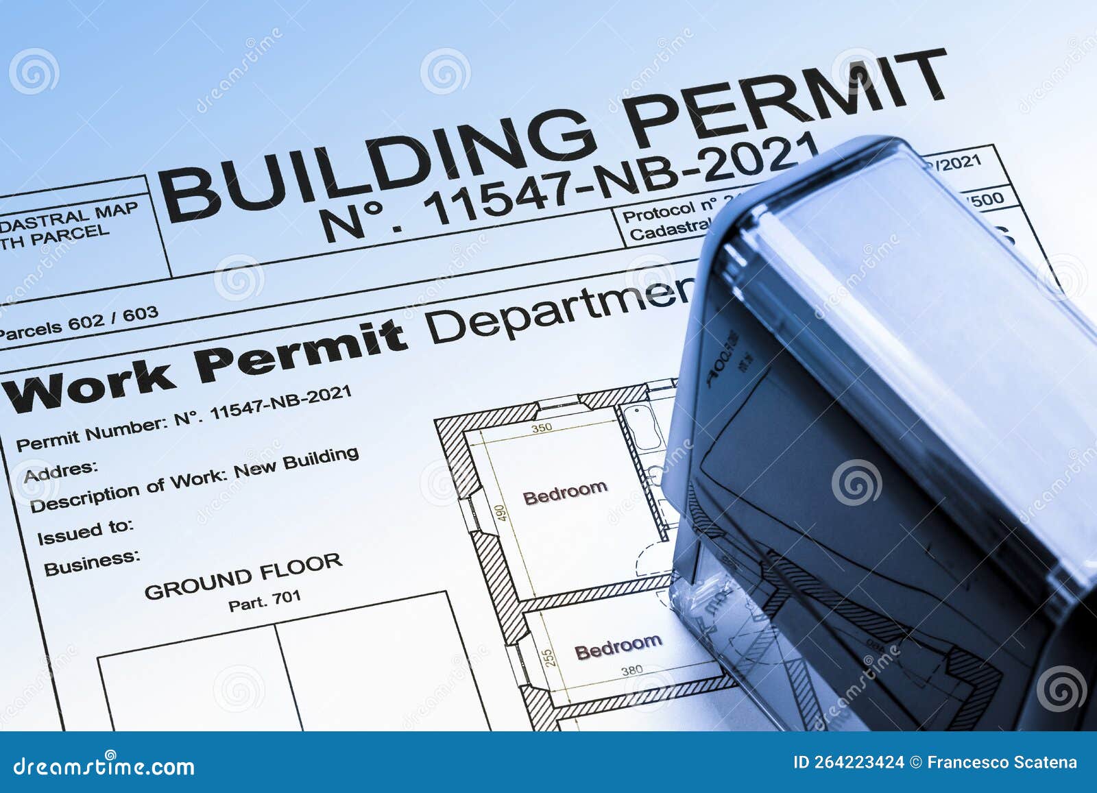 Buildings Permit Concept with Residential Building Project and Plastic ...
