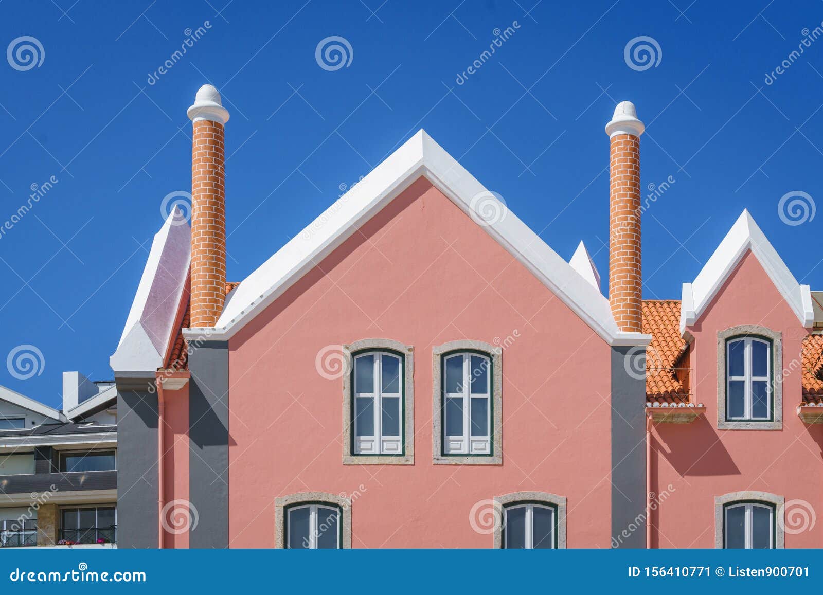 Buildings with Pink Wall and Triangular Roof Stock Image - Image of ...