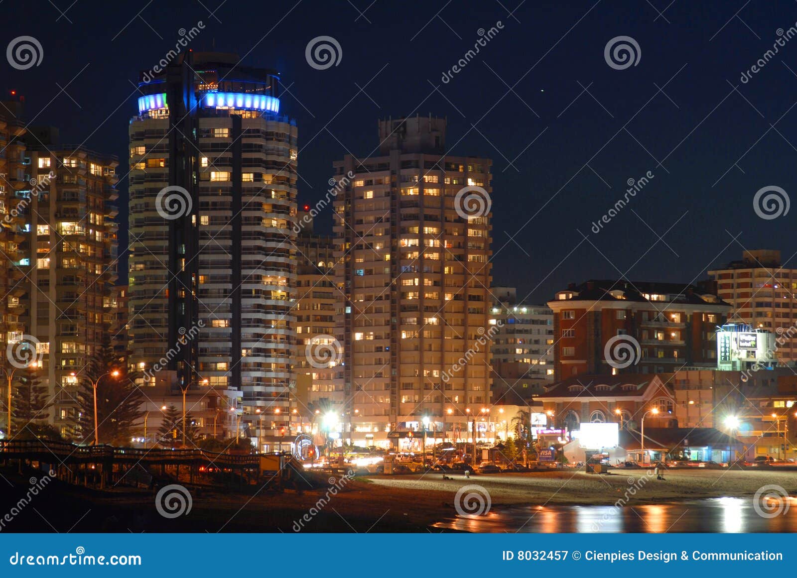 Buildings Seaside At Night Royalty Free Stock Photography - Image: 8032457