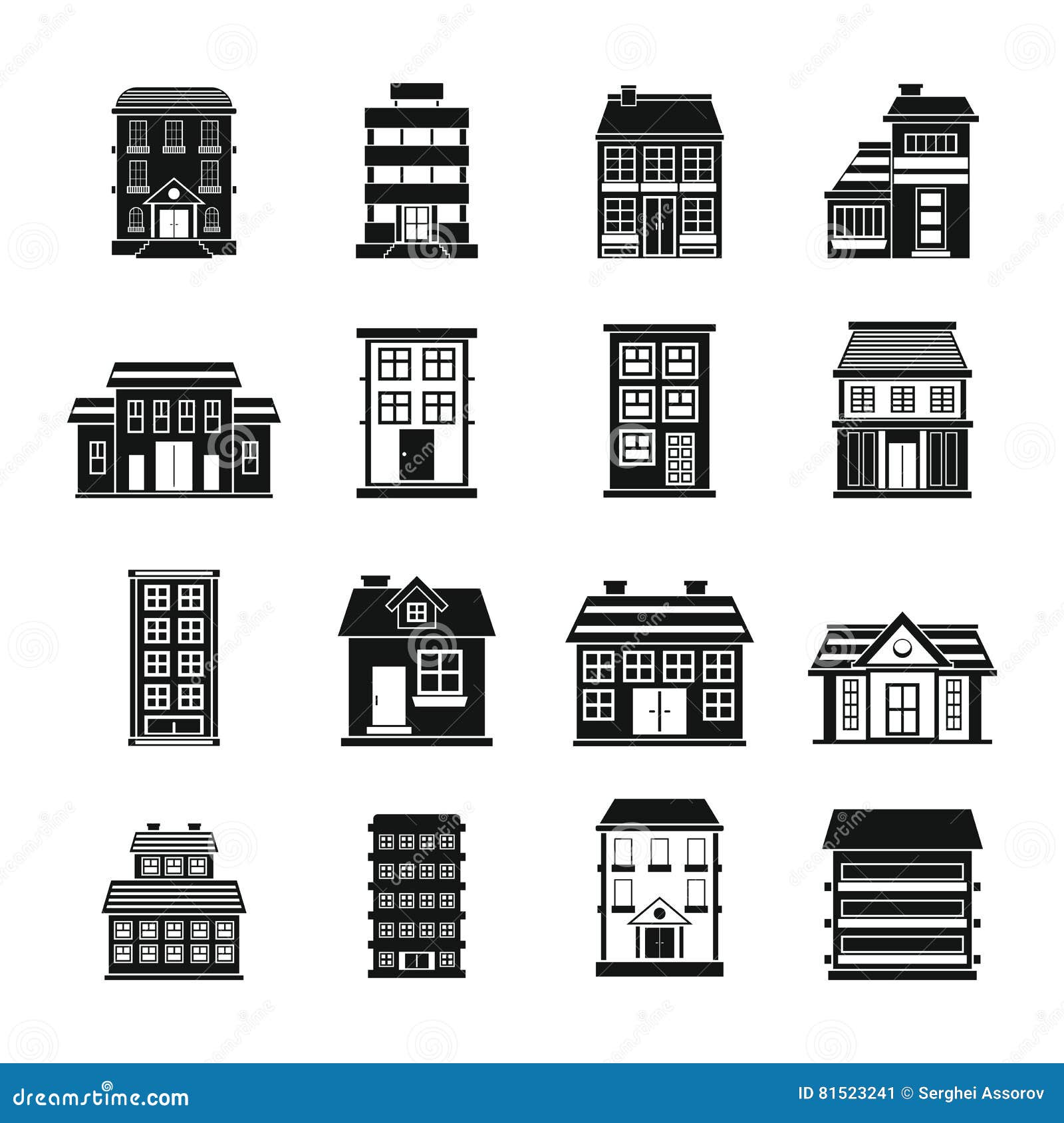 Buildings Set in Black Flat Style Stock Vector - Illustration of ...