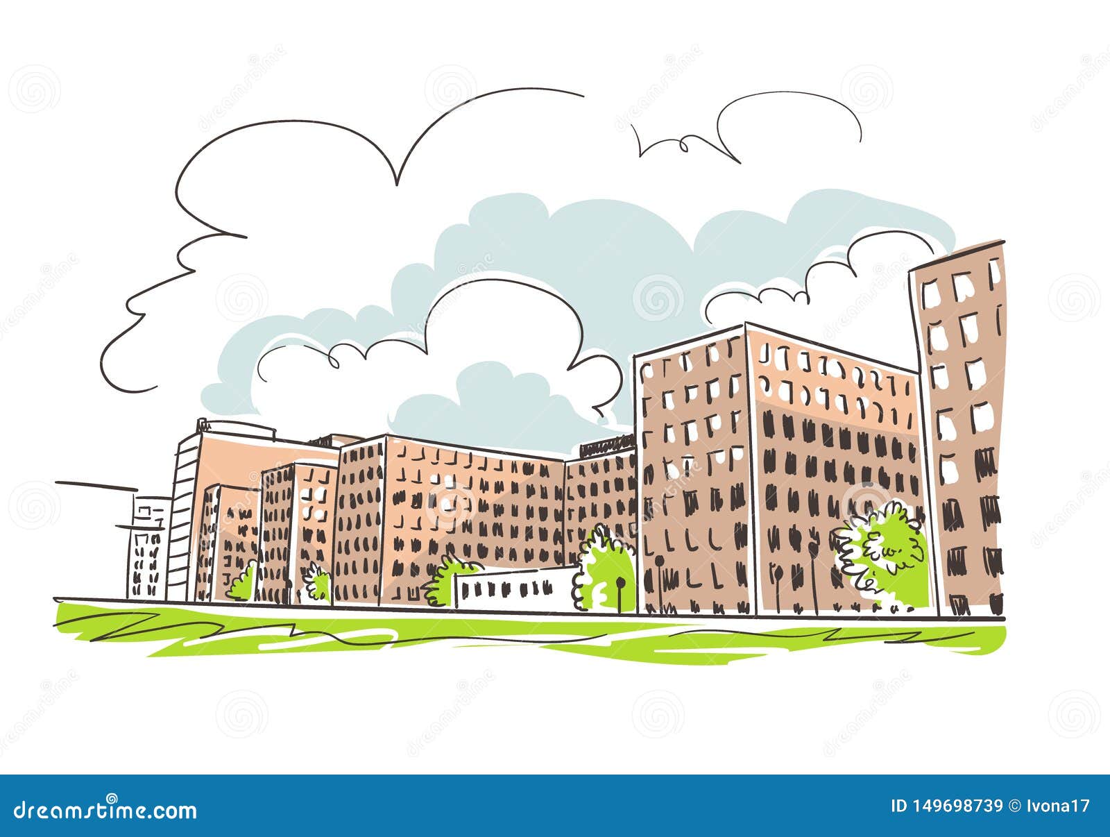 Buildings Sketch Vector Sketch Line Colorful Watercolor Stock ...