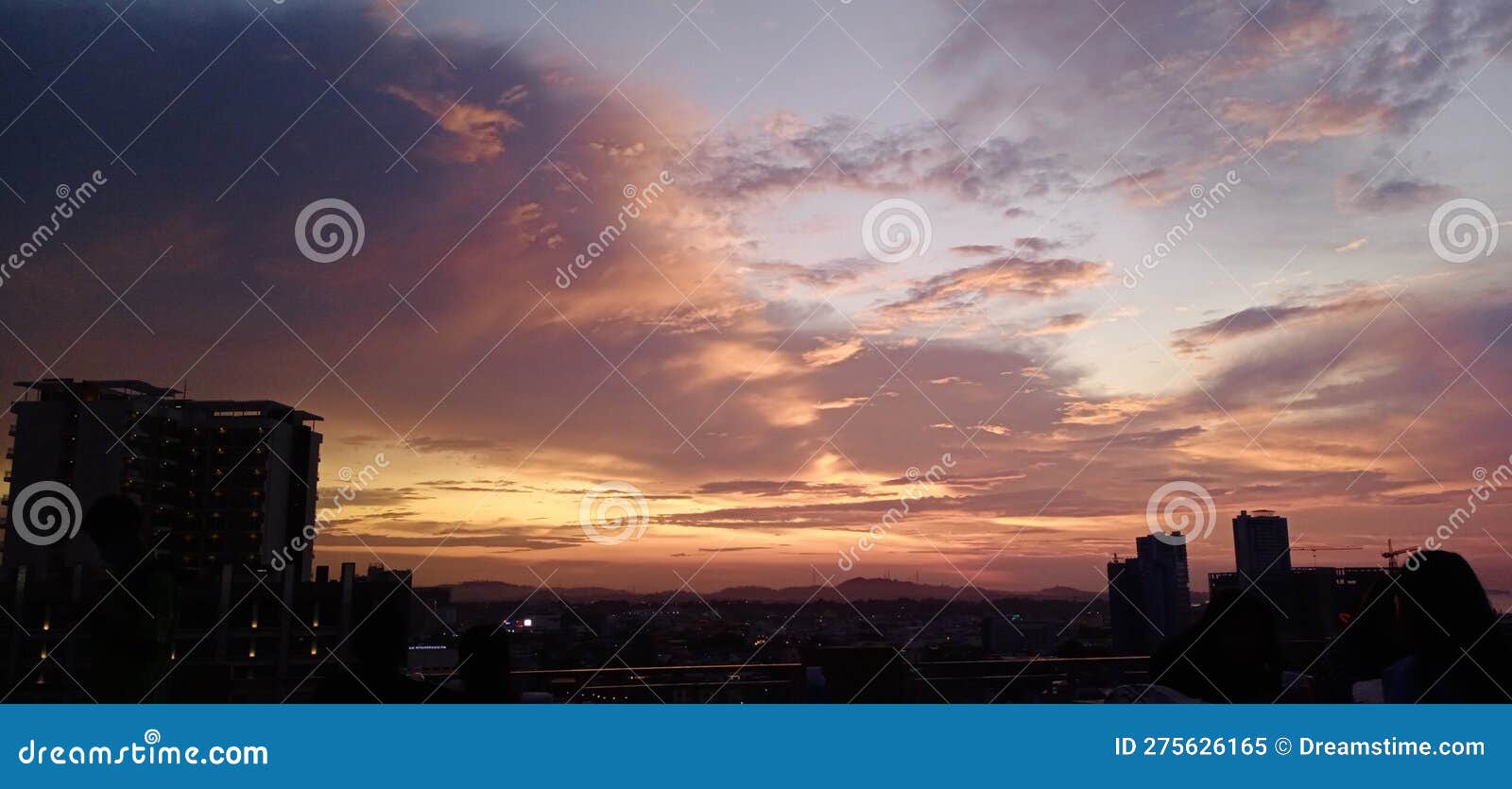 The Buildings and the Sky after Sunset, in the Middle of Hill Stock ...